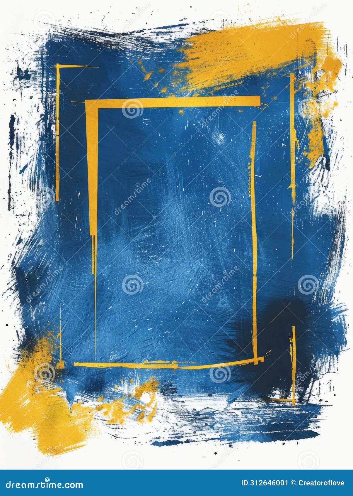 Watercolor Blue Rectangle with Yellow Borders Stock Illustration ...