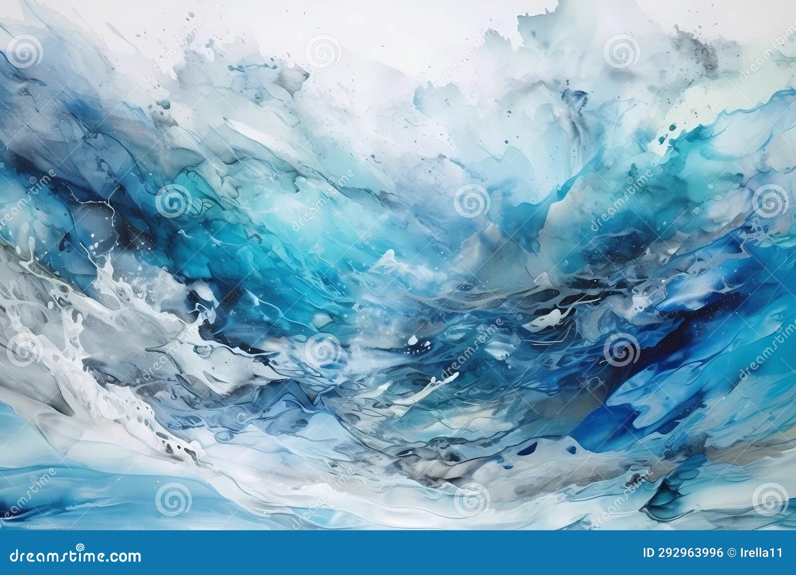 Watercolor Blue Sea Waves with Splashes Background. Abstract Ocean ...