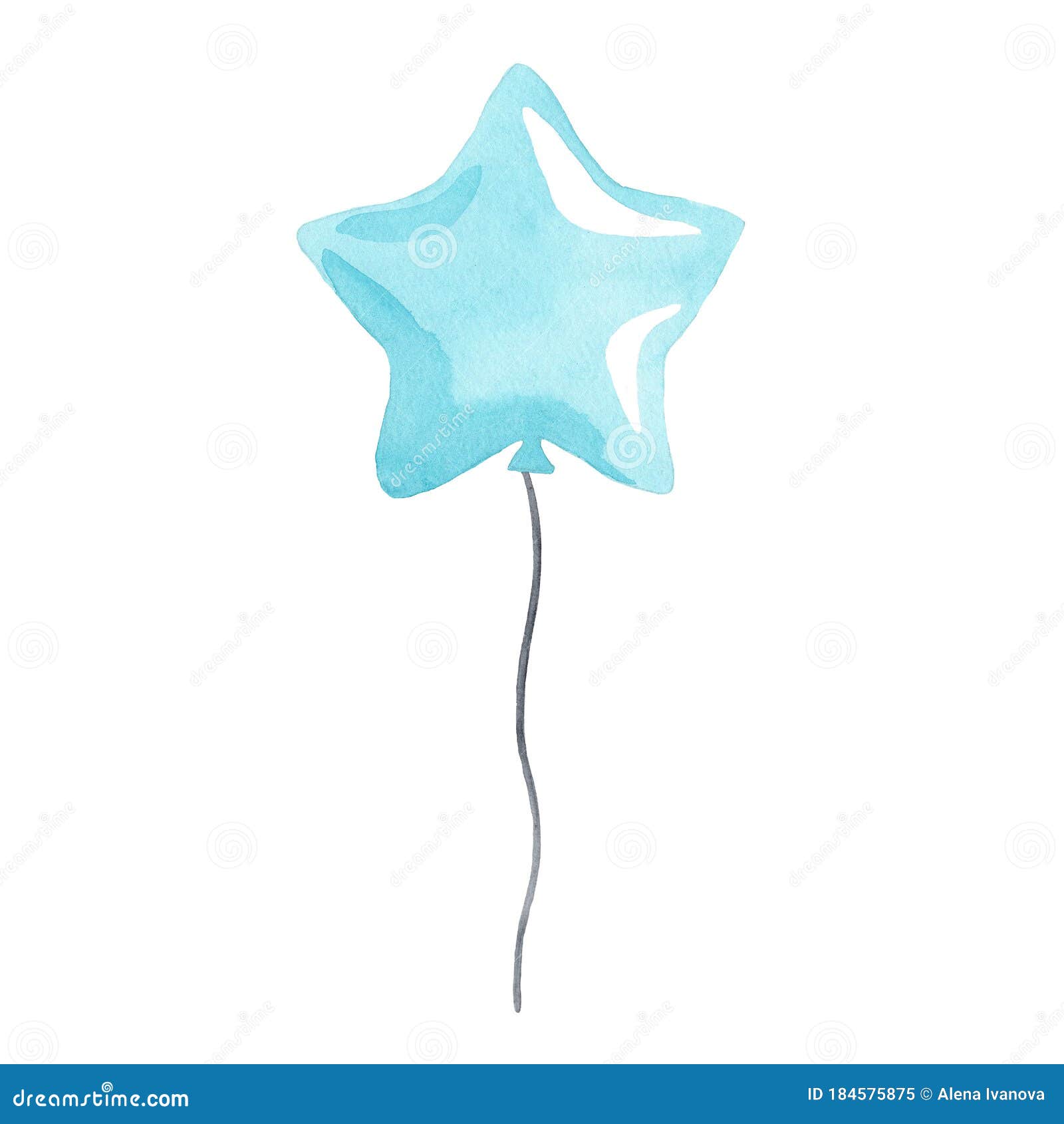 Watercolor Blue Star Balloon with String Isolated on White Background ...