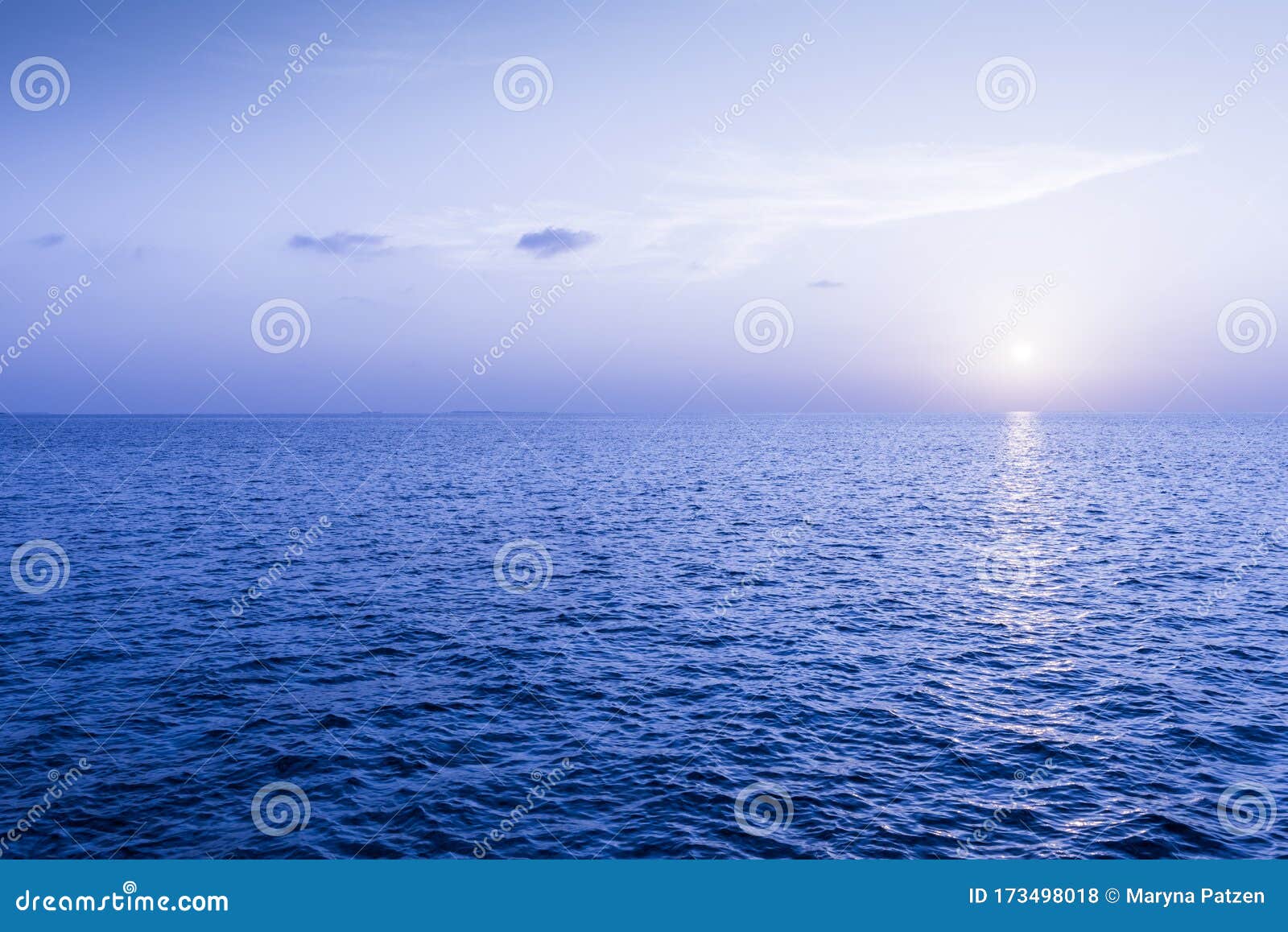Watercolor Blue Sunset Over the Blue Ocean Stock Photo - Image of ...