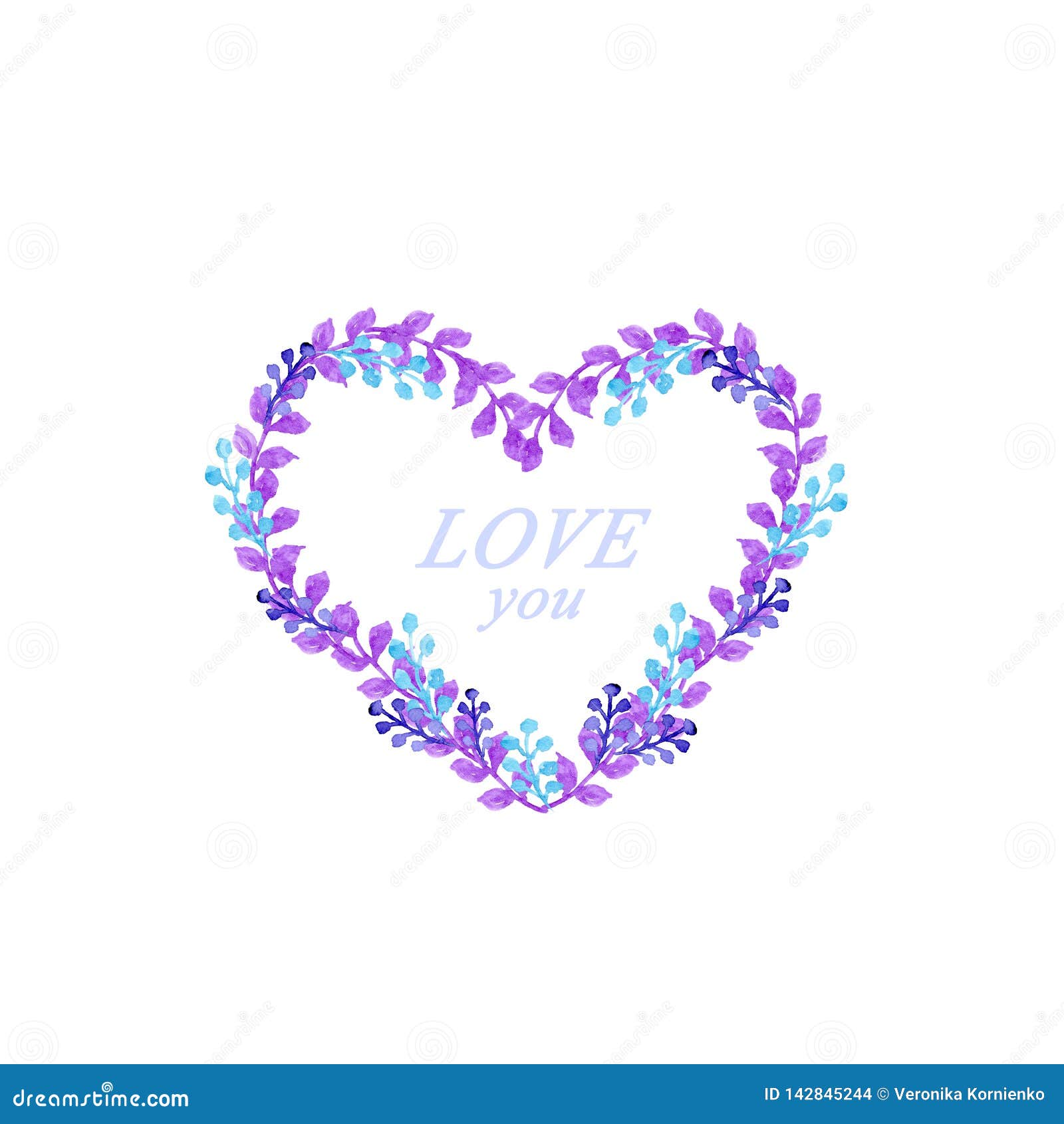 Watercolor Blue and Violet Heart Frame Card Stock Illustration ...