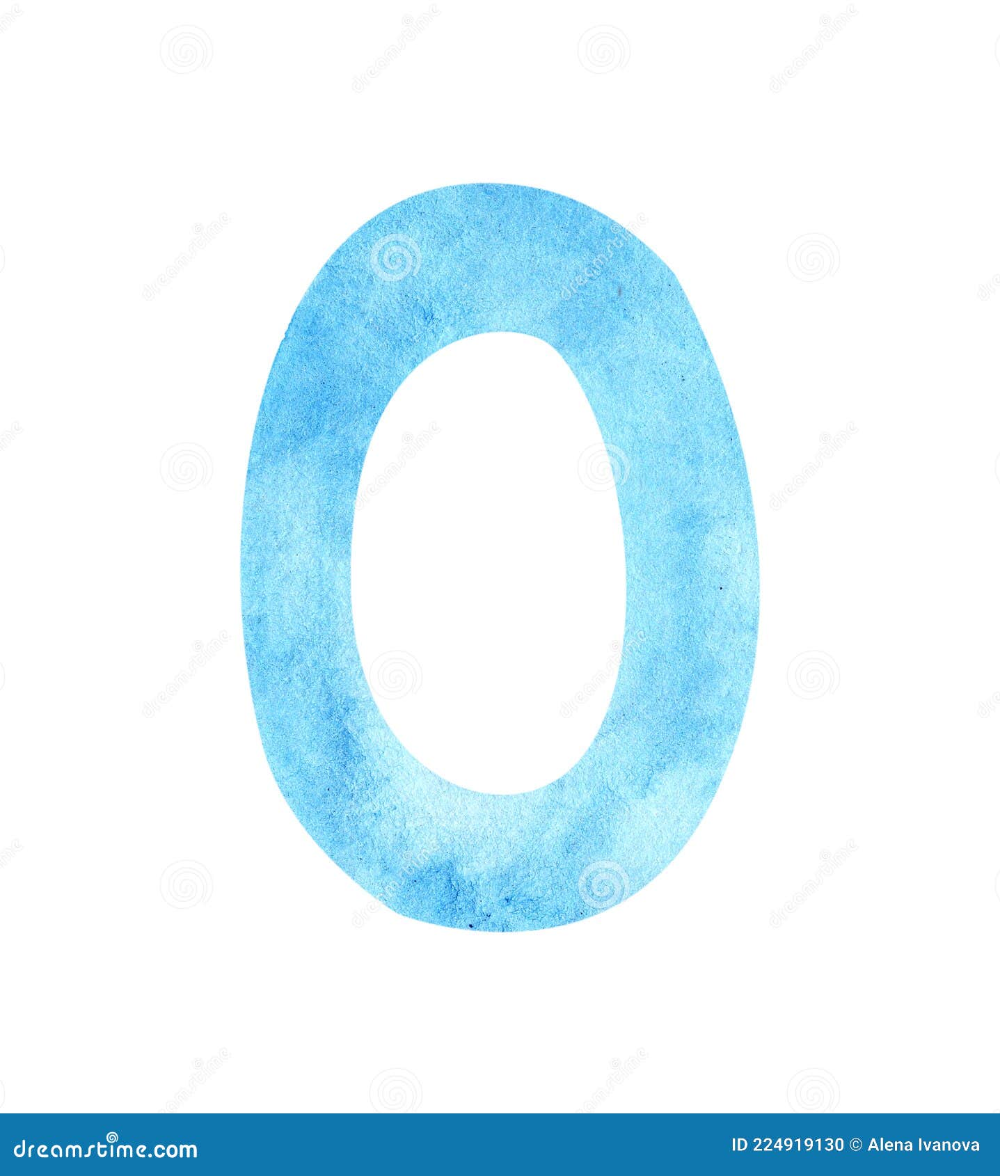 Watercolor Blue Zero Number Isolated on White Stock Illustration ...