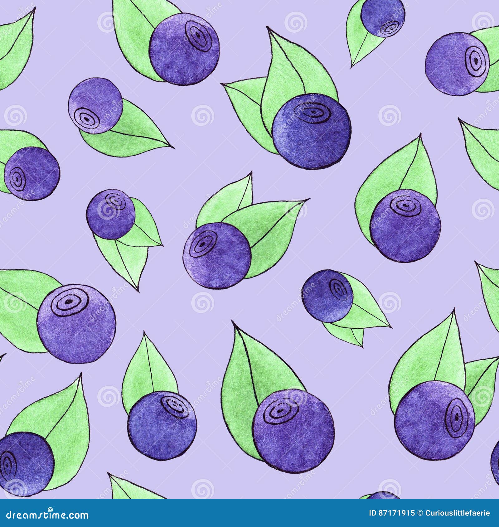 Watercolor Blueberry Seamless Pattern with Leaves Stock Illustration ...