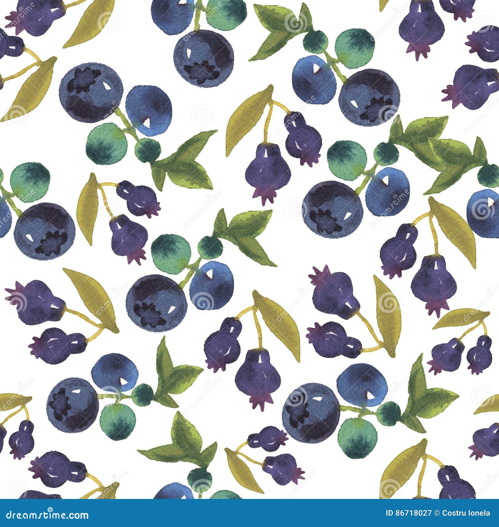 Watercolor Blueberry Seamless Pattern Stock Illustration - Illustration ...