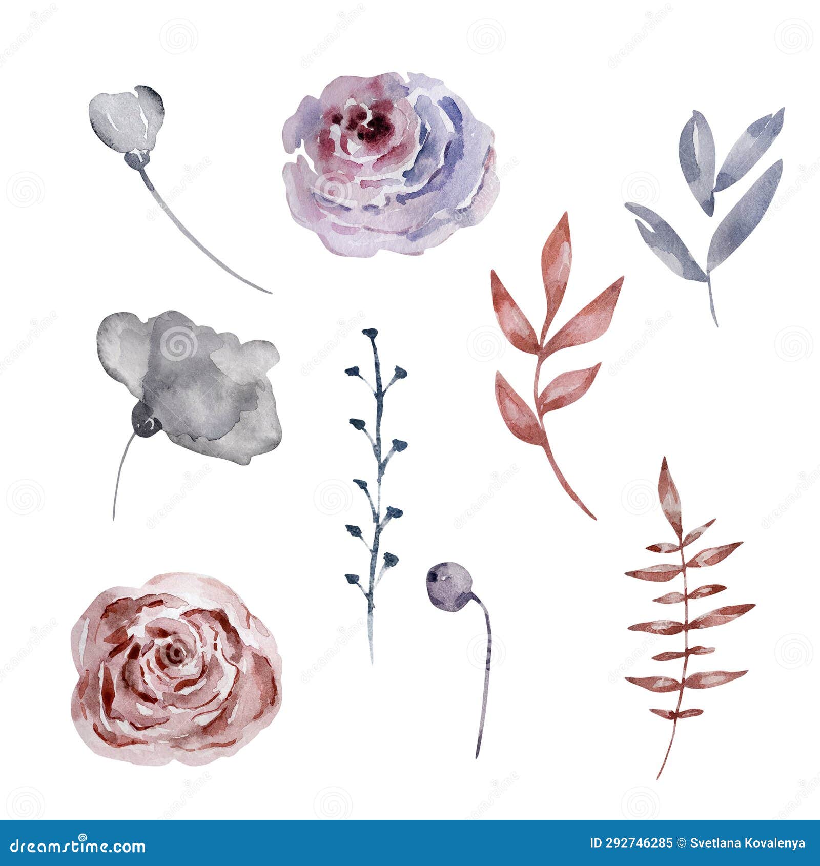 Watercolor Boho Flowers Set Stock Illustration - Illustration of design ...