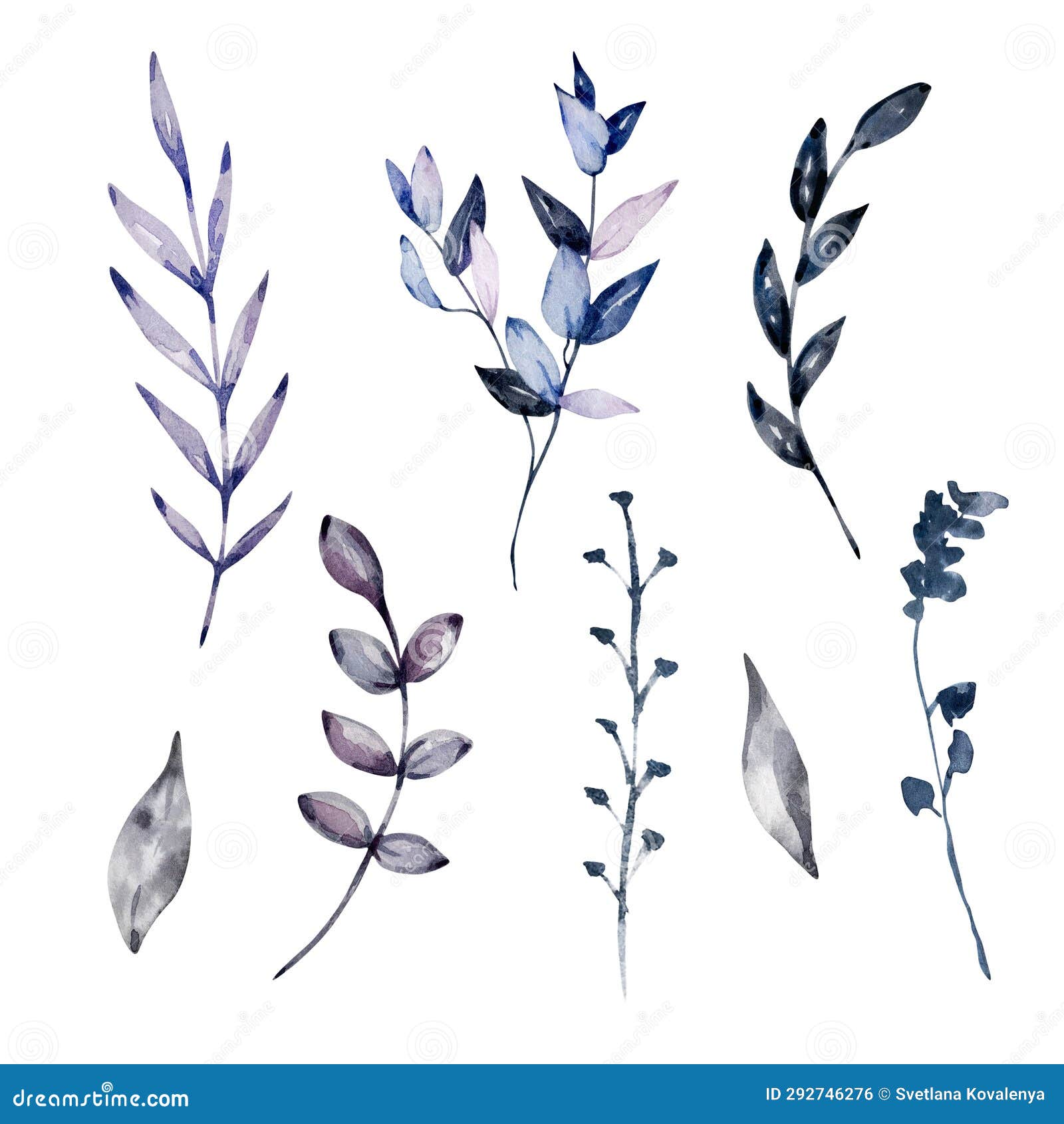 Watercolor boho leaves set stock illustration. Illustration of ...