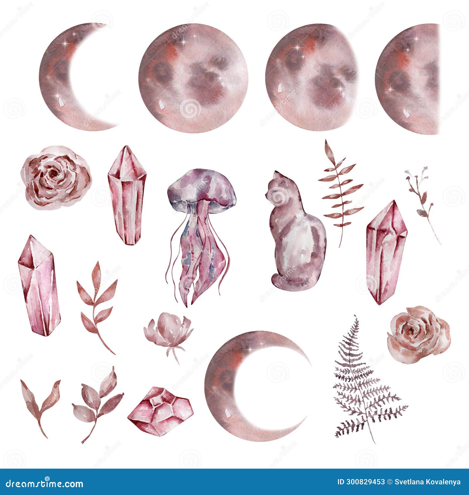 Watercolor boho moon set stock illustration. Illustration of beautiful ...