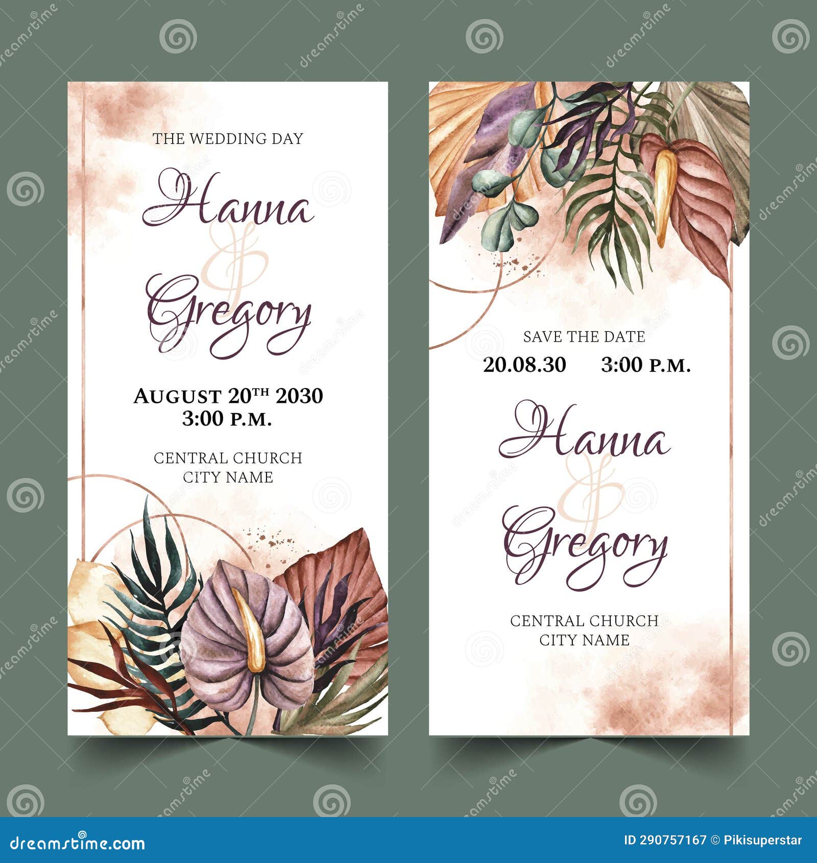 Watercolor Boho Wedding Banners Vertical Vector Design Illustration ...
