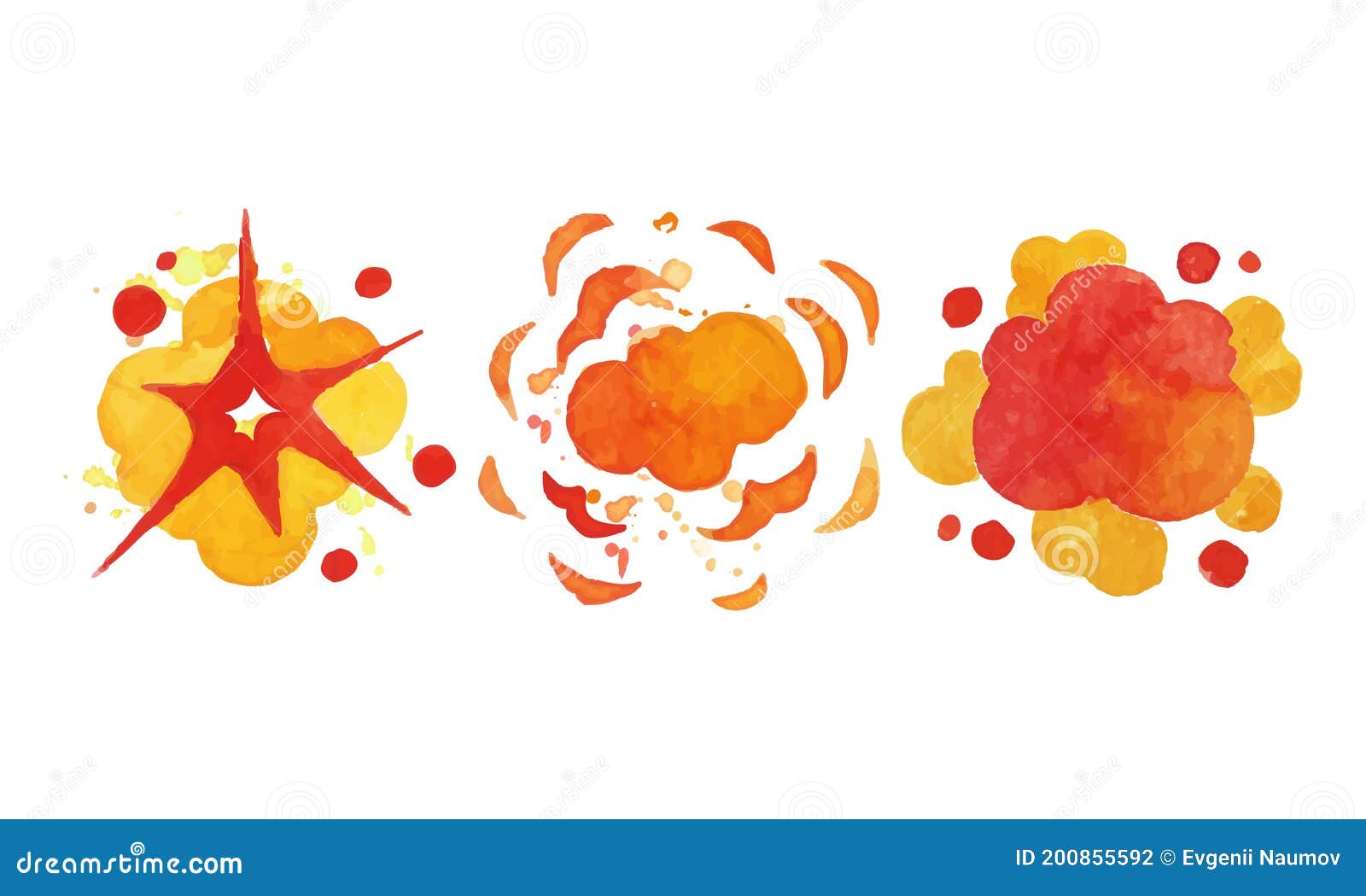 Watercolor Bomb Explosion and Fire Cloud Effect Vector Set Stock Vector ...