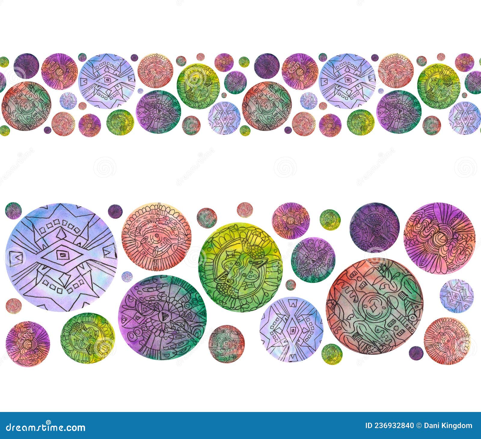 Watercolor Border with Round Mandalas with Gradient Effect Stock Vector ...