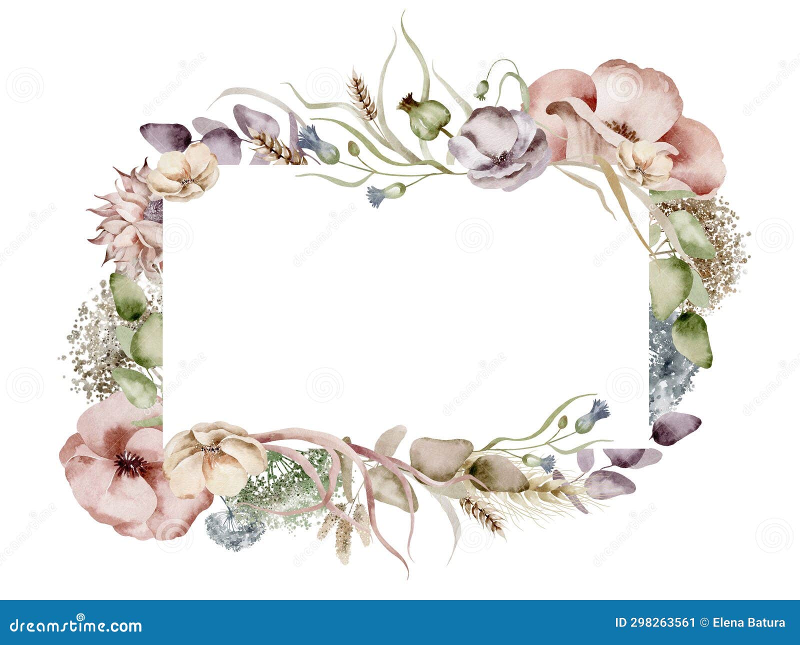 Watercolor Botanical Frame. Rectangular Frame Made of Wildflowers ...
