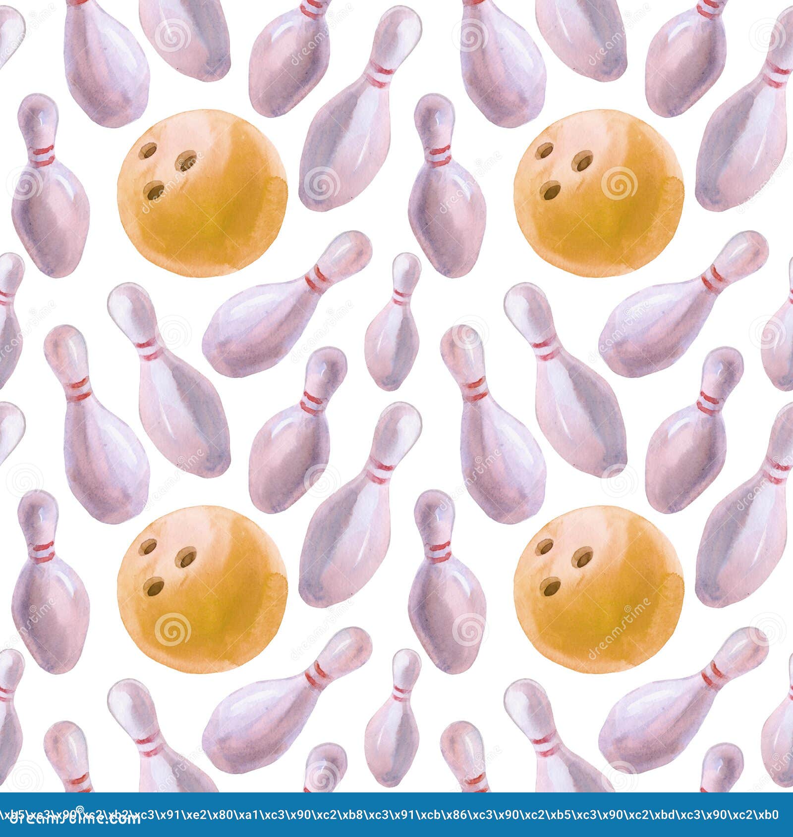 Watercolor Bowling Seamless Pattern. Abstract Background with Colorful ...