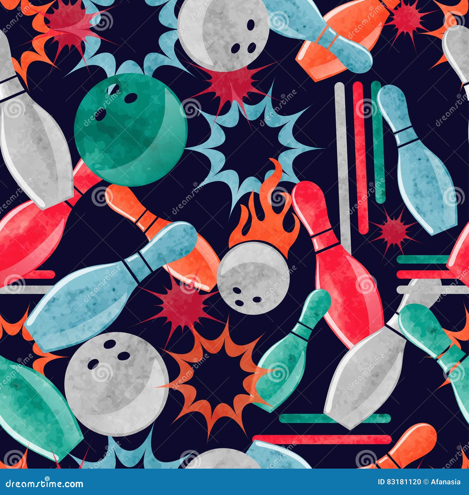 Watercolor Bowling Seamless Pattern. Stock Vector - Illustration of ...