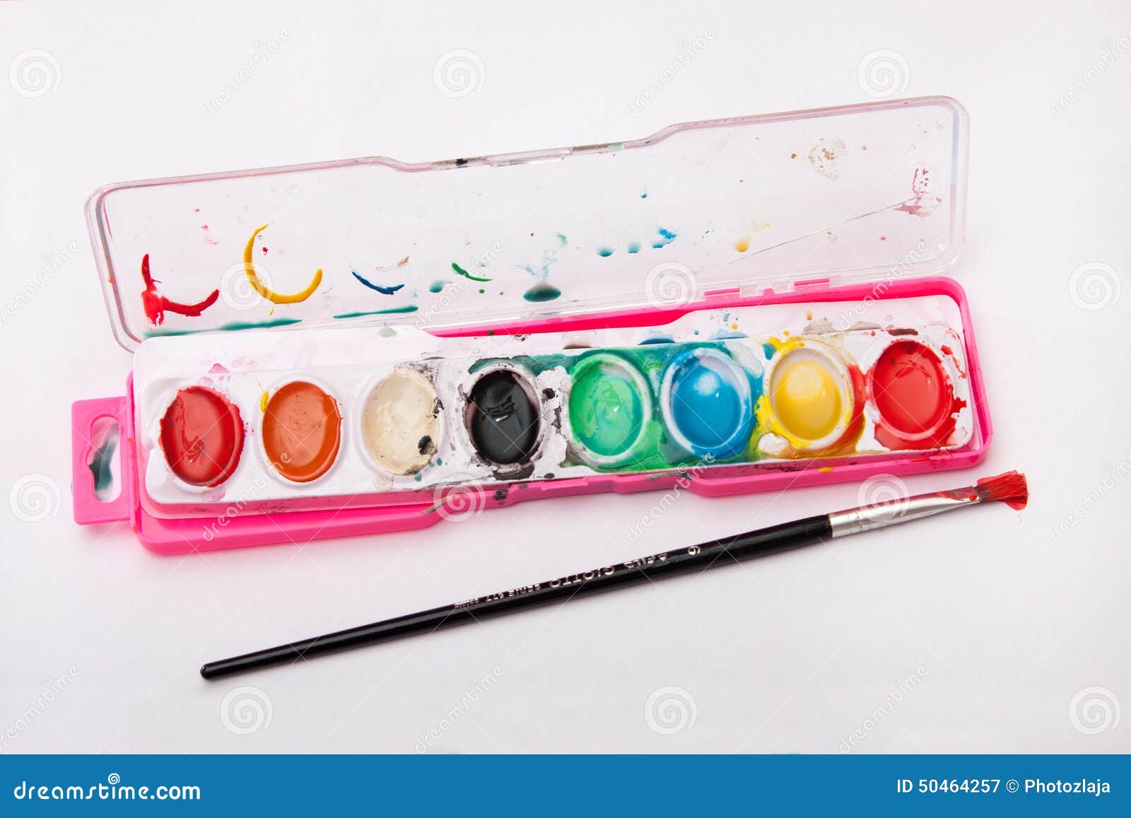 Watercolor in the Box and Paintbrushes Stock Image - Image of colored ...