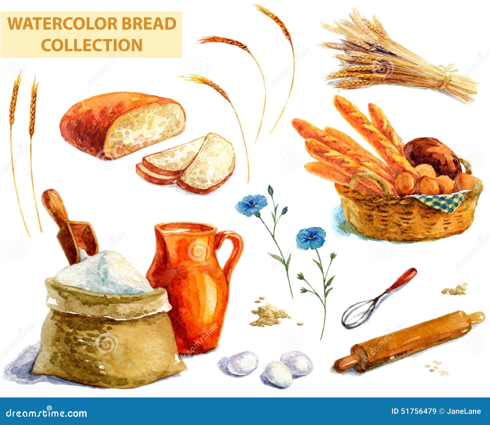 Watercolor Bread Collection Stock Illustration - Illustration of sign ...