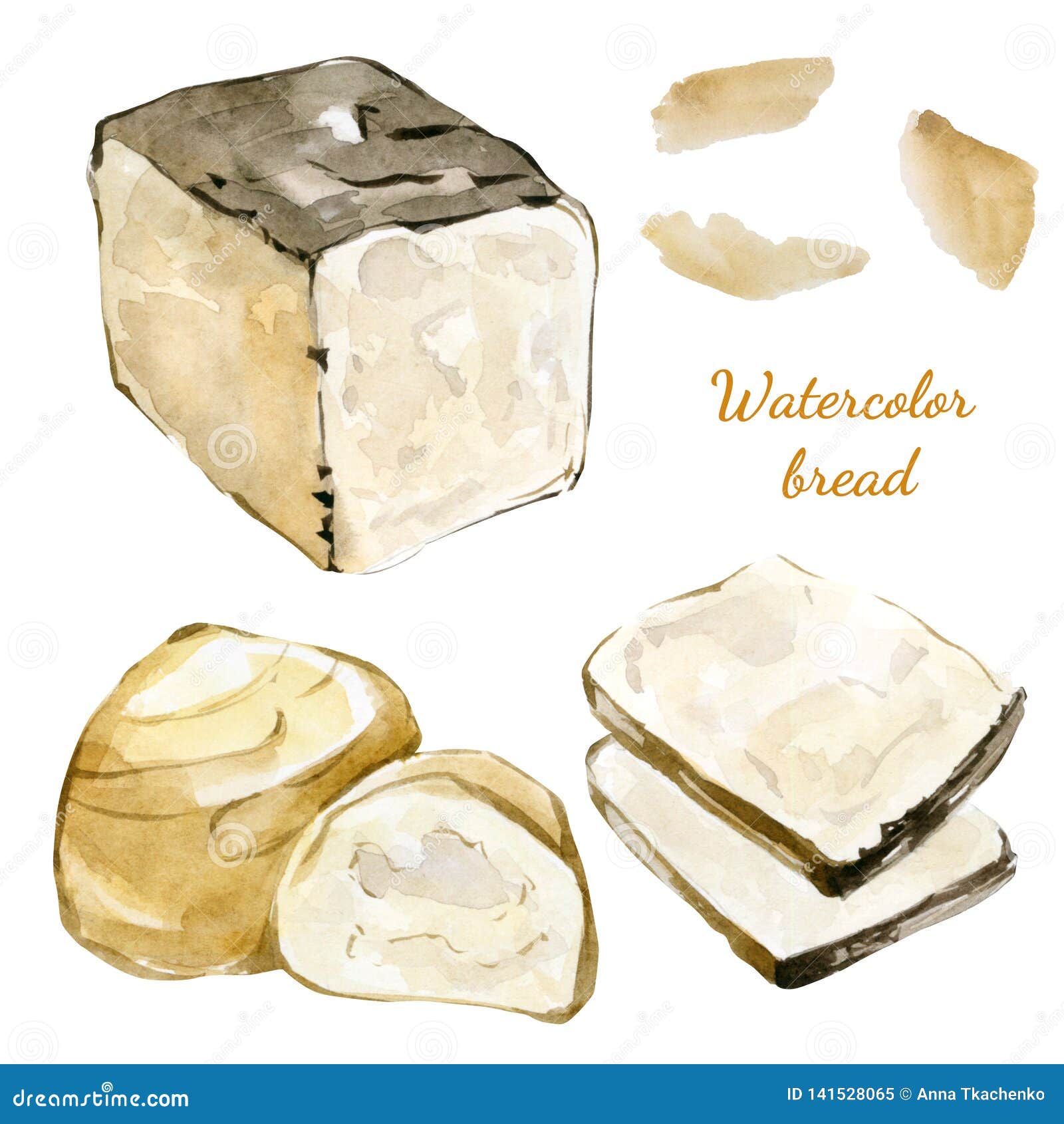Watercolor Bread Isolated on White Background Stock Illustration ...