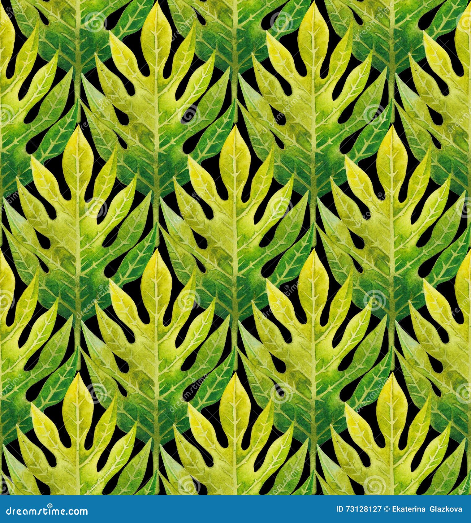 Watercolor Breadfruit Leaves Pattern Stock Illustration - Illustration ...