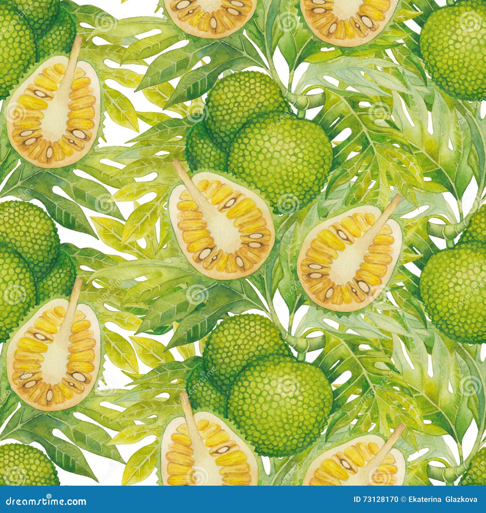 Watercolor Breadfruit Pattern Stock Illustration - Illustration of ...