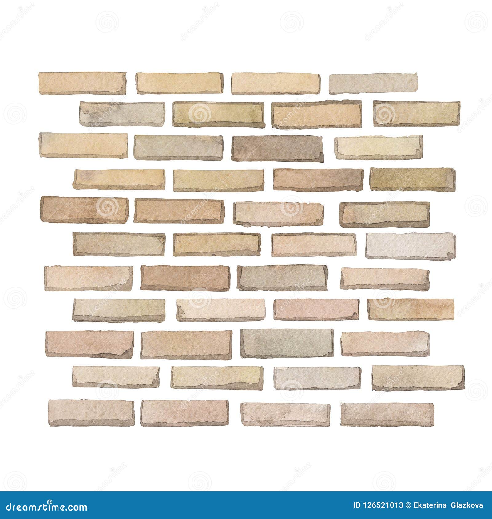 Watercolor Bricks for the Wall Isolated on White Background Stock ...