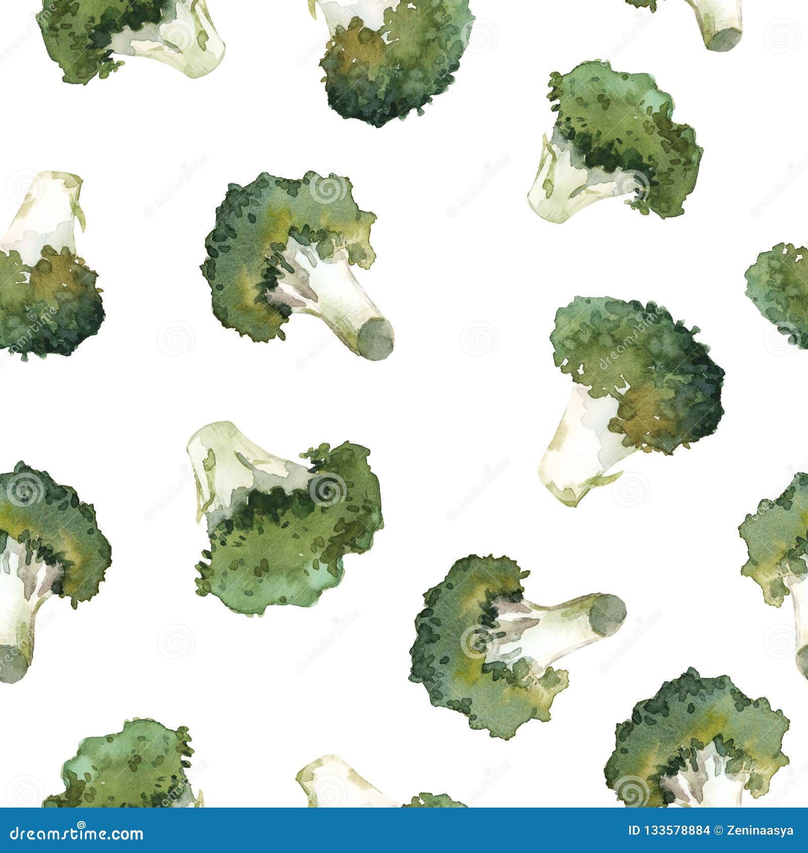 Watercolor Broccoli Pattern Stock Illustration - Illustration of nature ...