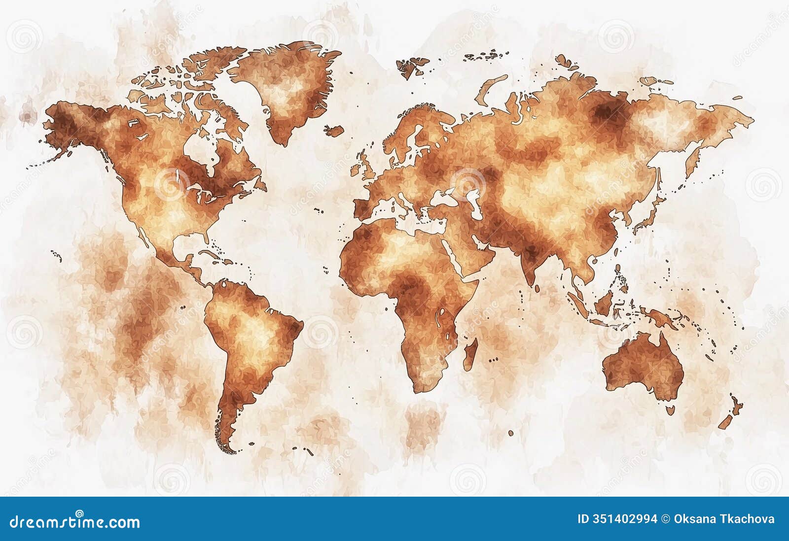 Watercolor Brown and Beige World Map Stock Illustration - Illustration ...