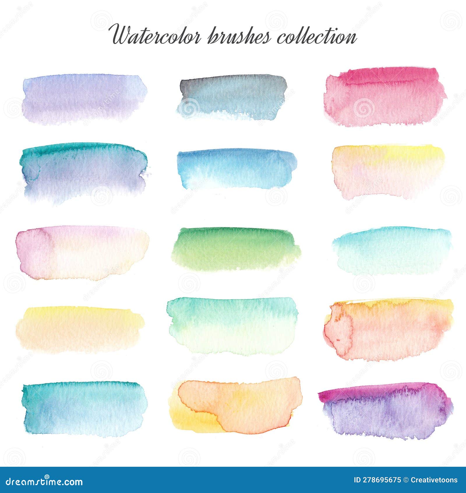 Watercolor Brushes Set. Hand Draw Watercolor Paint Splashes Stock ...