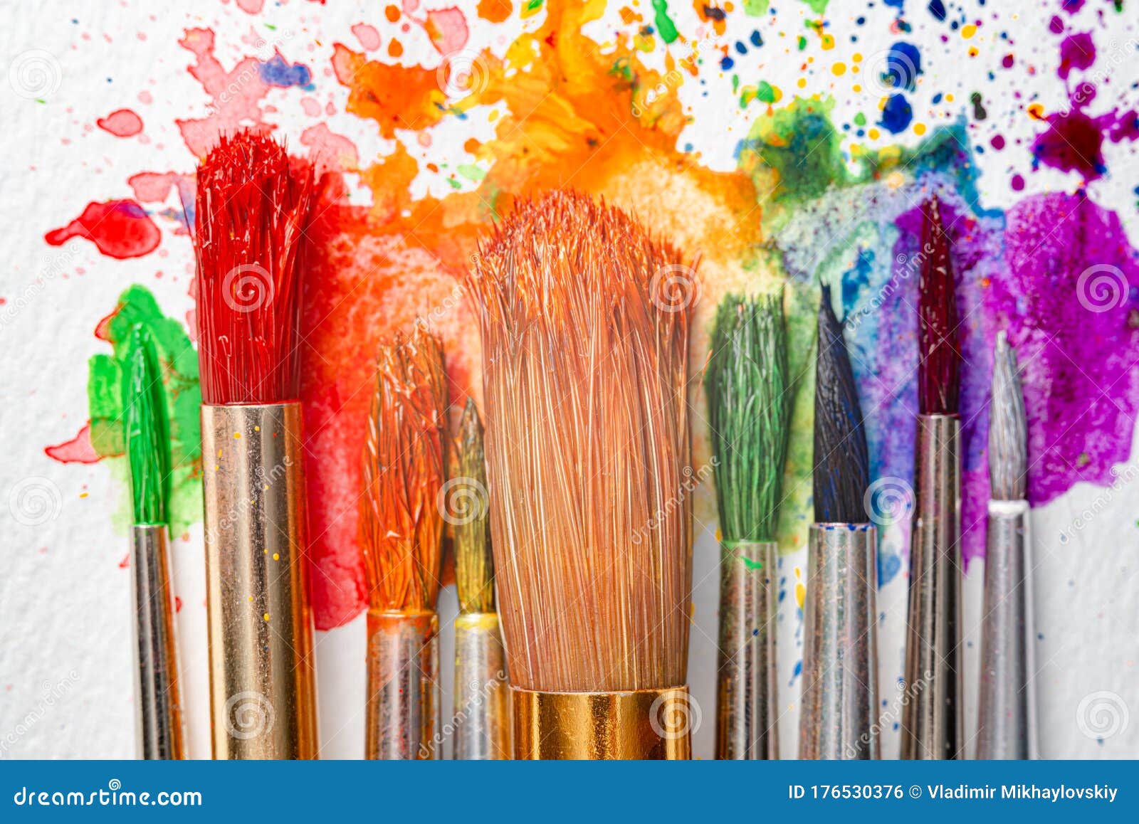 Watercolor Brushes on White Paper Stock Photo - Image of brushes, pink ...