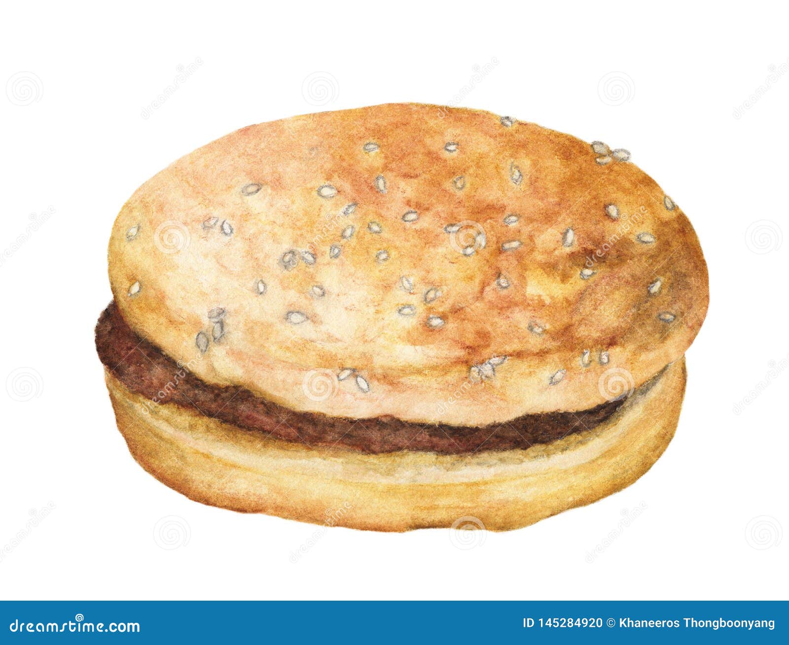 Watercolor Burger With Vegetable Background Beef Hamburger With Steak