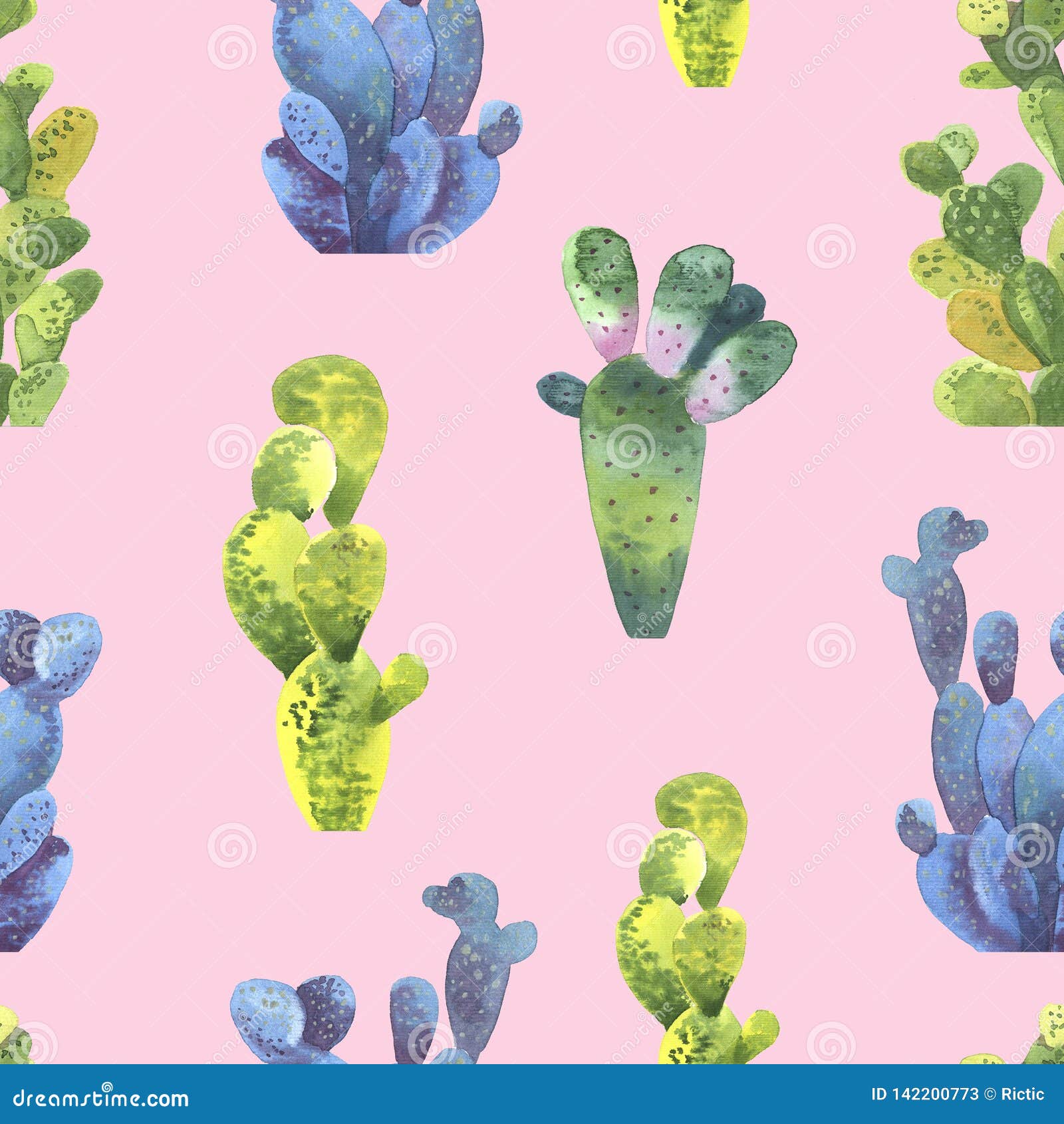 Watercolor cacti pattern stock illustration. Illustration of plant ...
