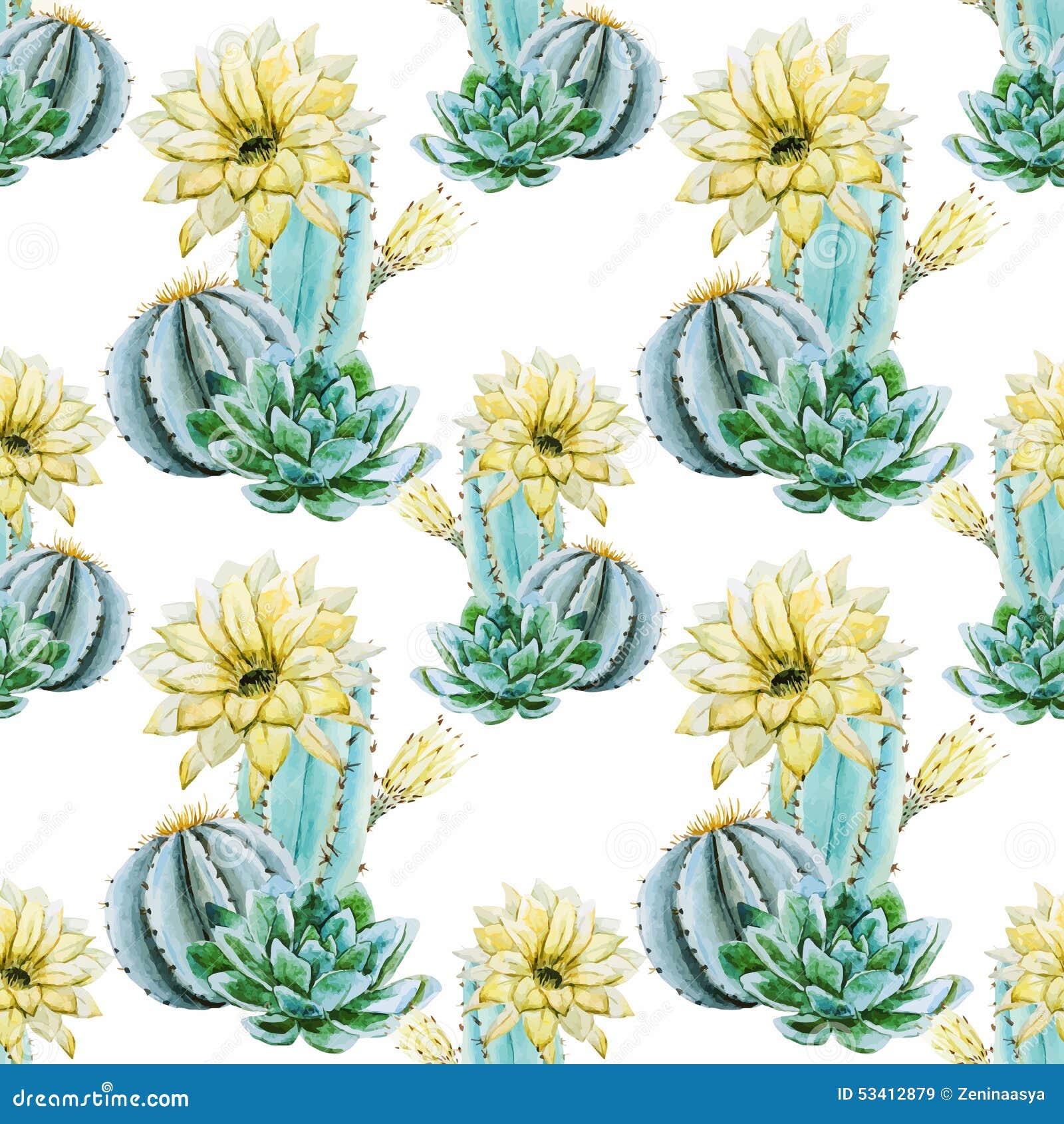 Watercolor cactus pattern stock vector. Illustration of leaf - 53412879