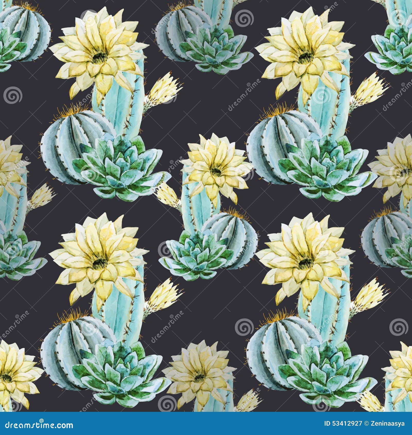 Watercolor cactus pattern stock vector. Illustration of endless - 53412927