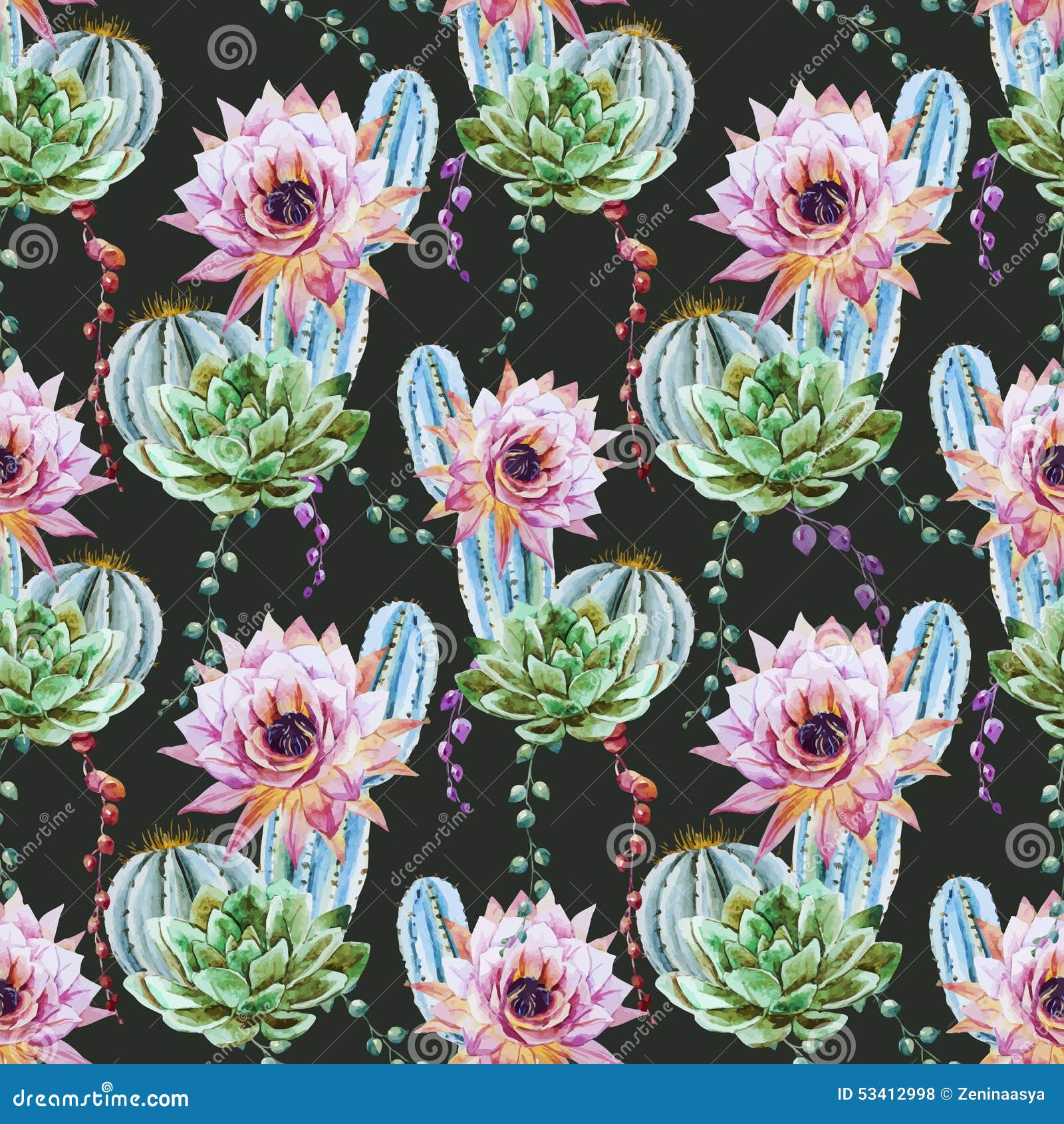 Watercolor cactus pattern stock vector. Illustration of decorative ...