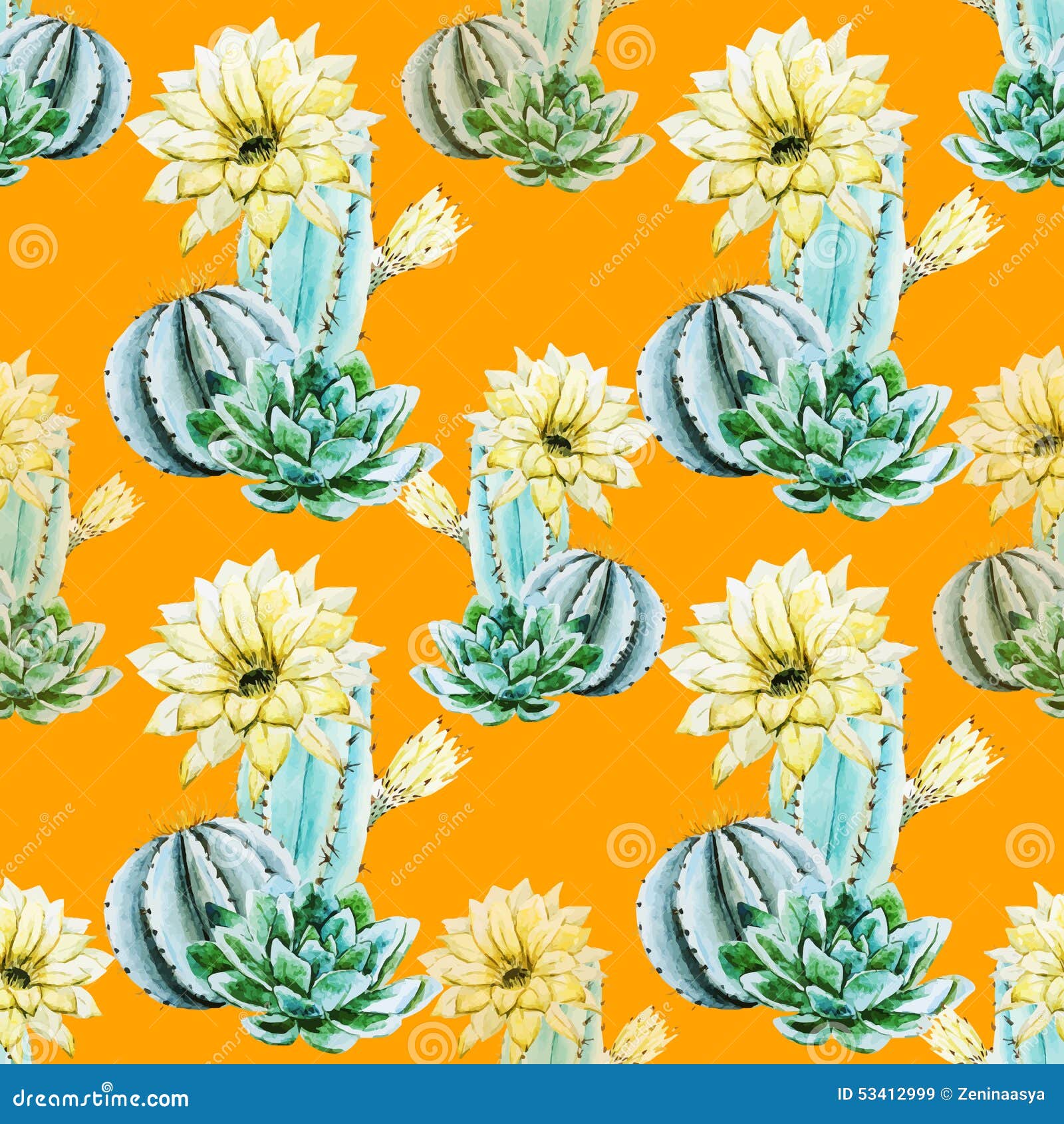 Watercolor cactus pattern stock vector. Illustration of endless - 53412999