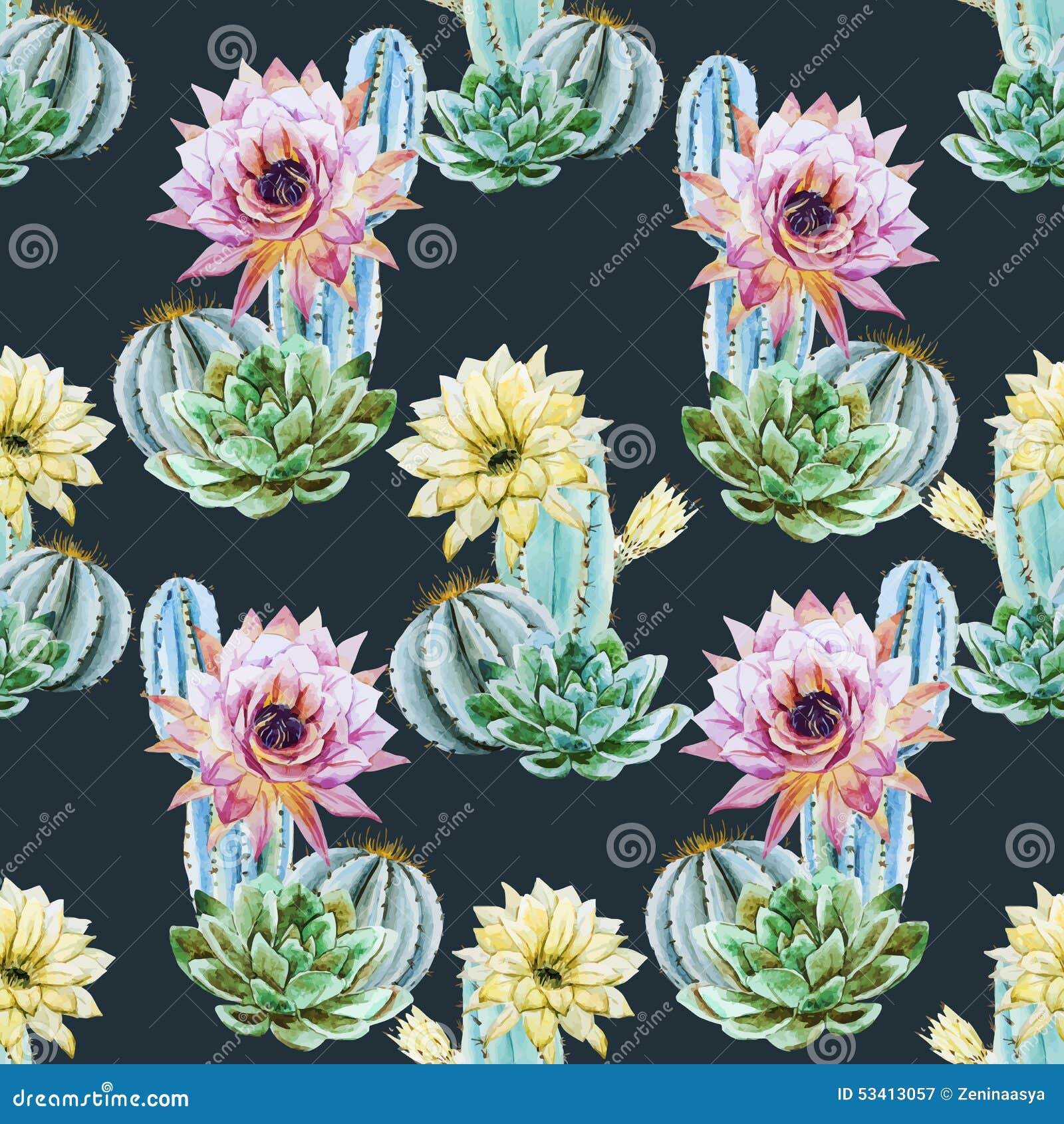 Watercolor cactus pattern stock vector. Illustration of floral - 53413057