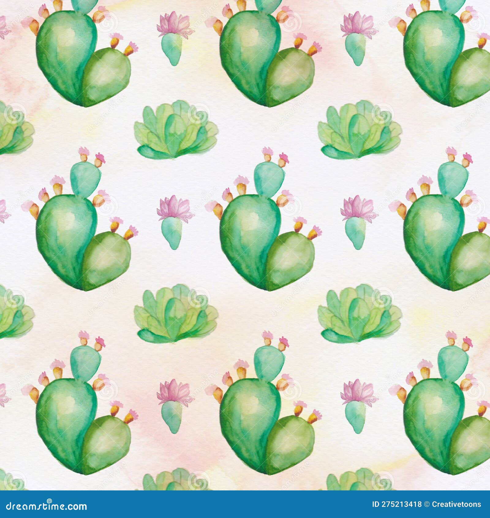 Watercolor Cactus Pattern. Watercolor Hand Draw Cactus and Succulents Pattern Stock Illustration ...