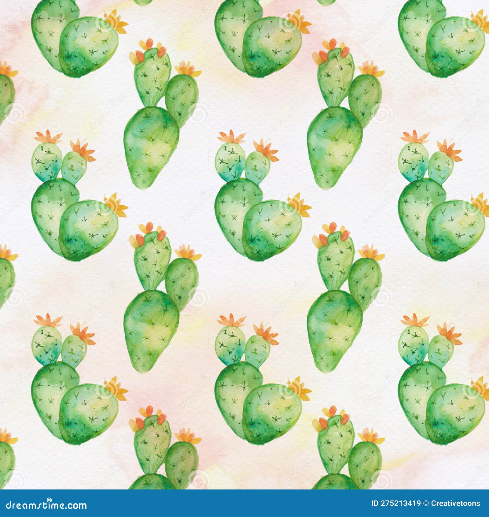 Watercolor Cactus Pattern. Watercolor Hand Draw Cactus and Succulents Pattern Stock Illustration ...