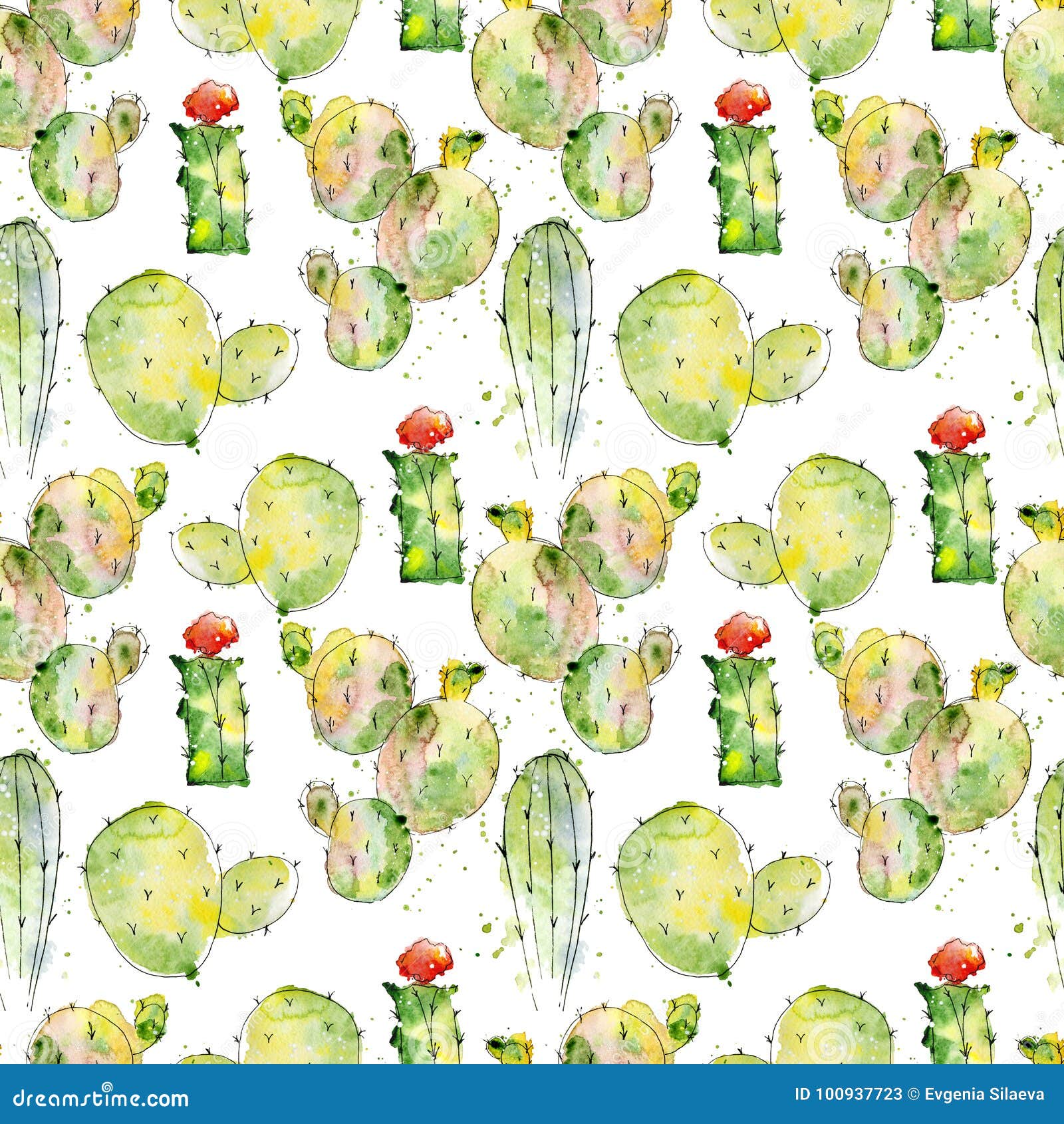 Watercolor Cactus Seamless Pattern Stock Illustration - Illustration of ...