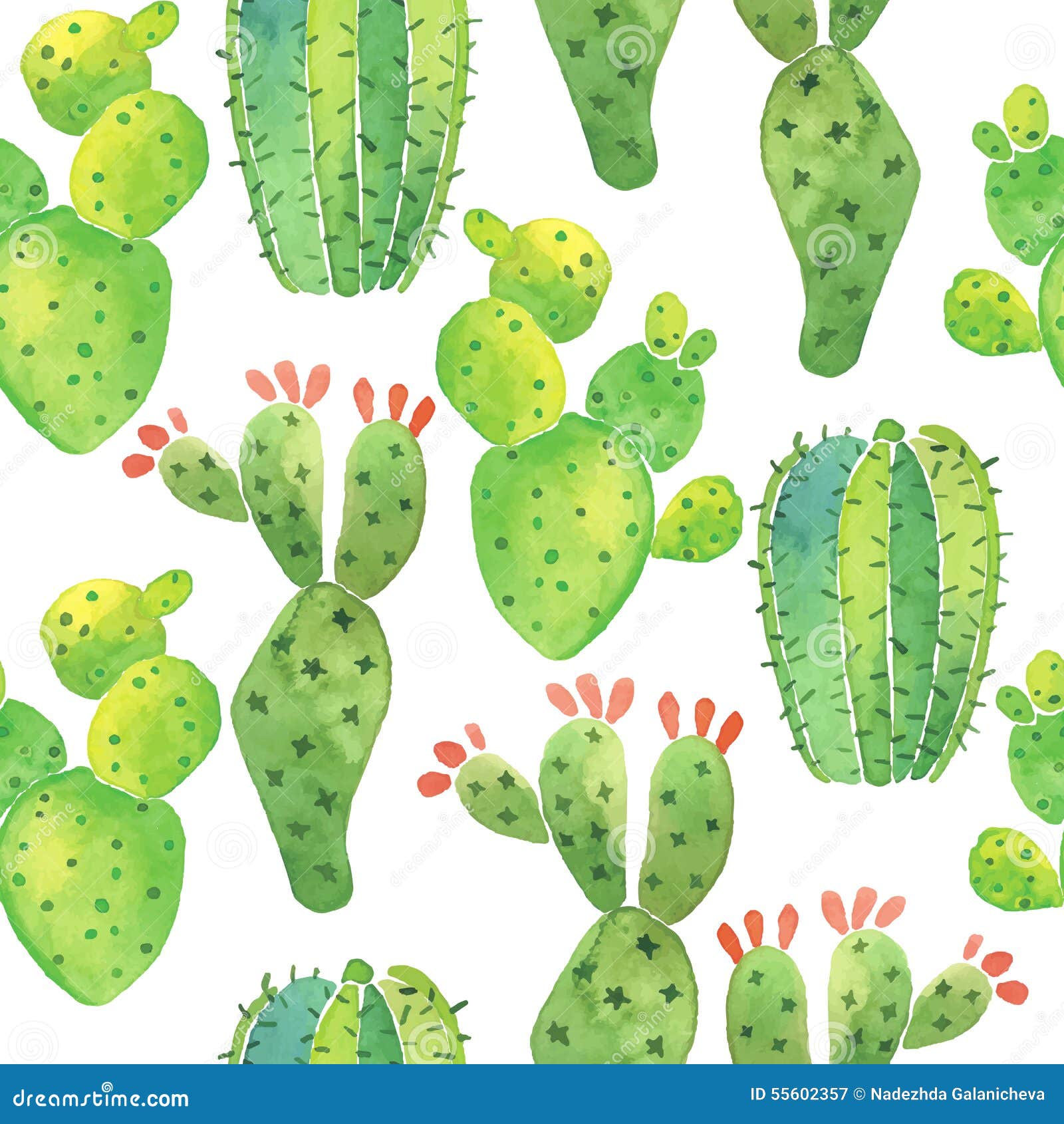 Watercolor Cactus Seamless Pattern Stock Vector - Illustration of plant ...