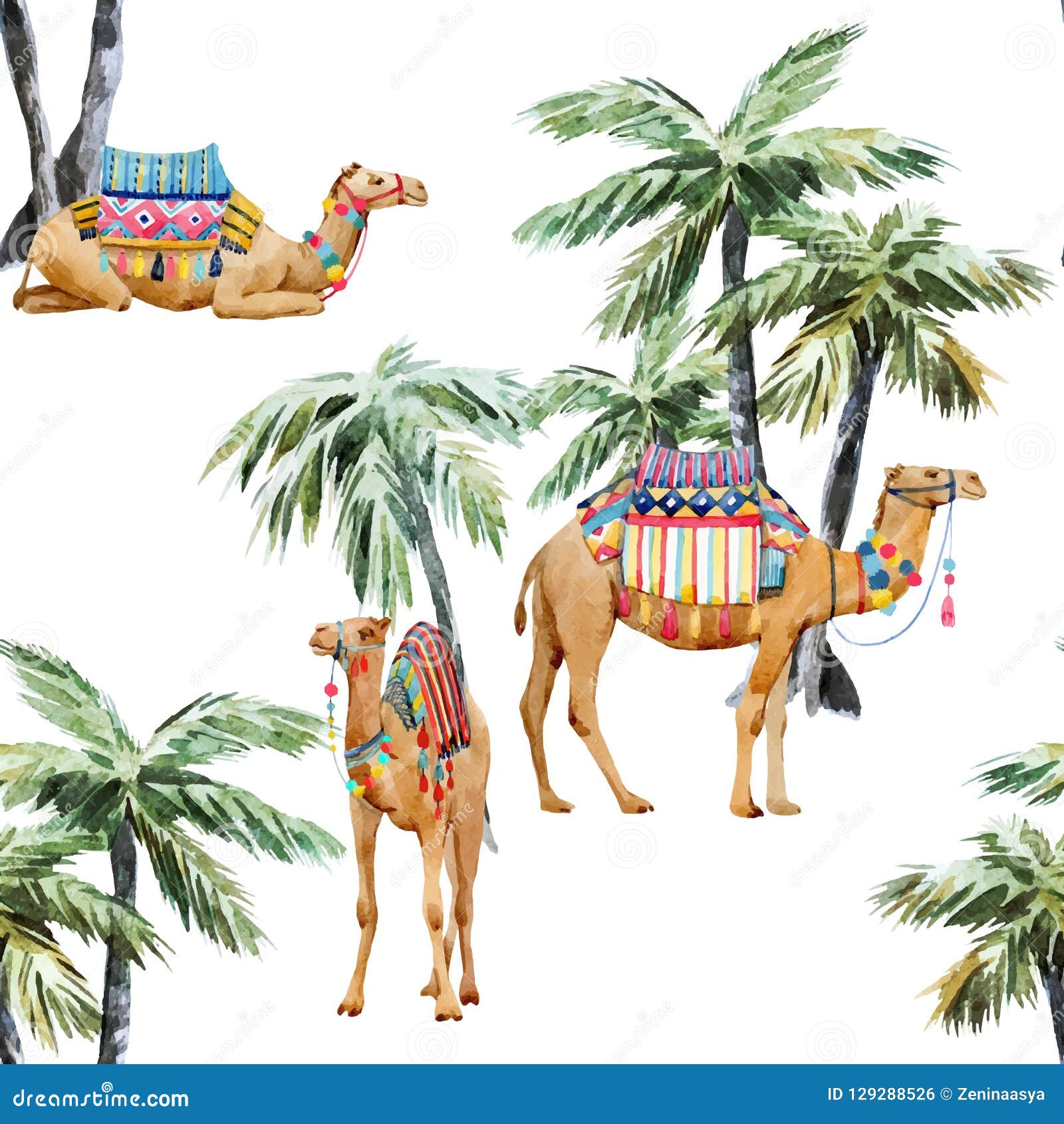 Watercolor Camel and Palm Vector Pattern Stock Vector - Illustration of ...