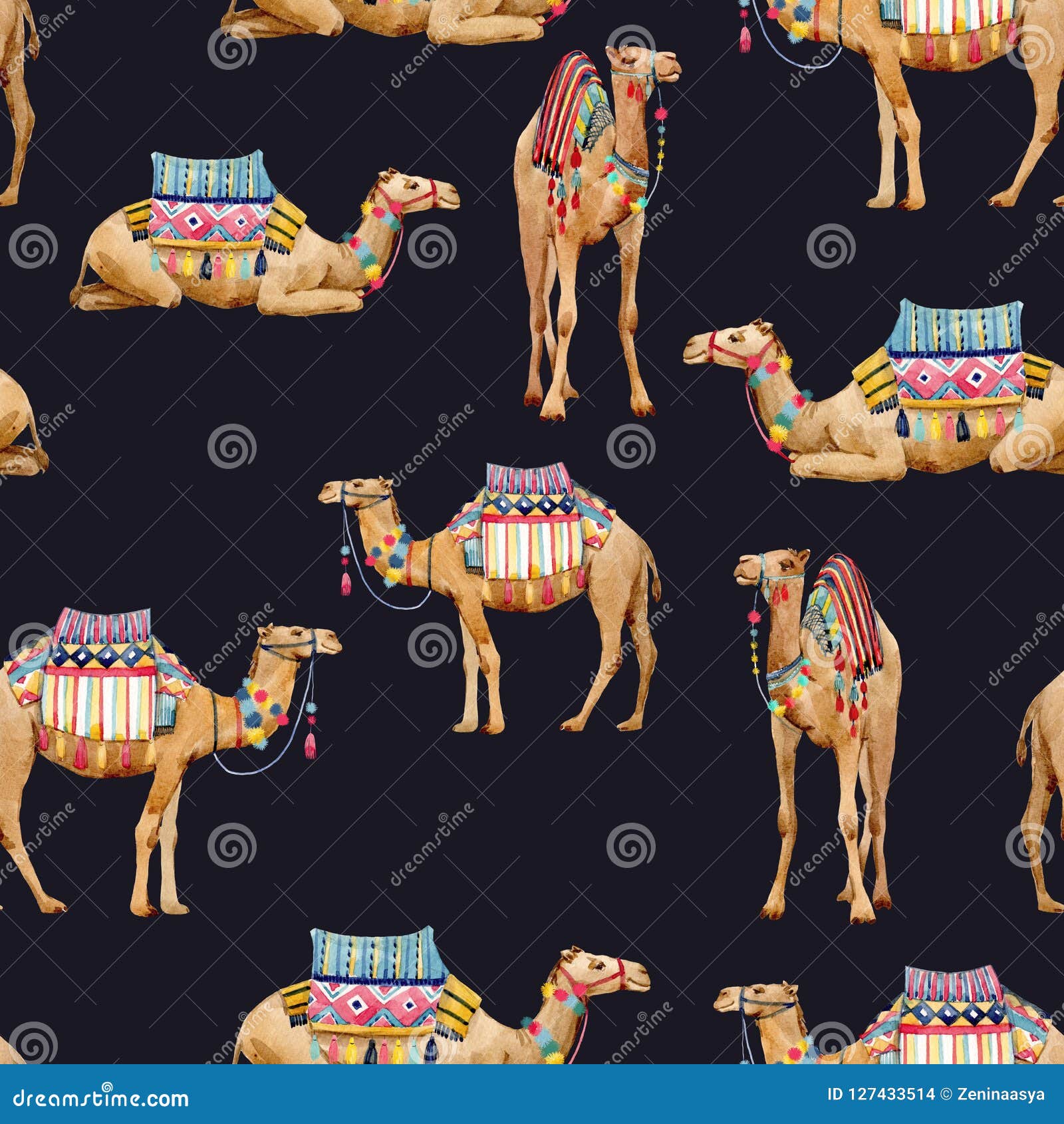 Watercolor camel pattern stock illustration. Illustration of leaf ...