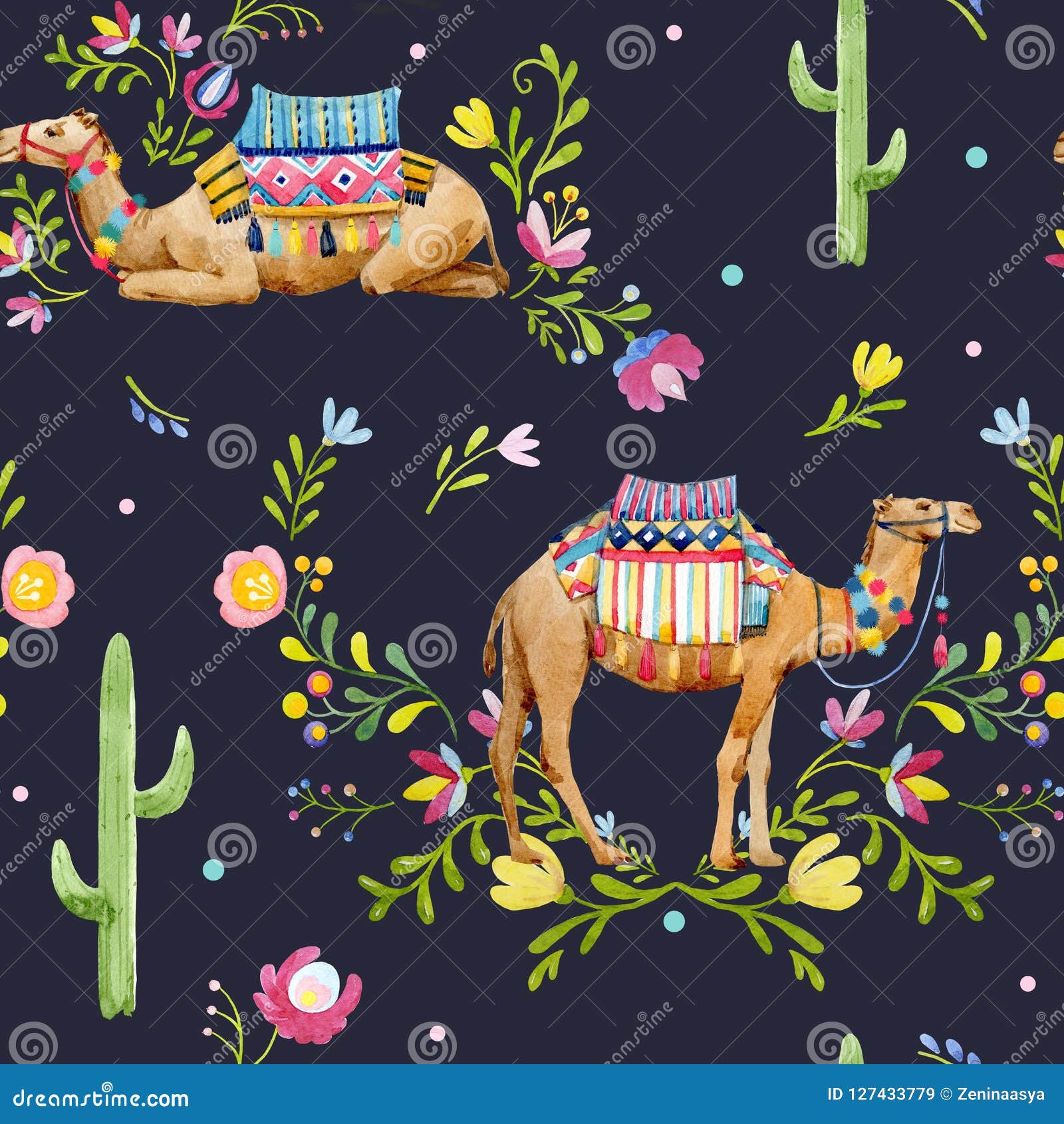 Watercolor camel pattern stock illustration. Illustration of modern ...