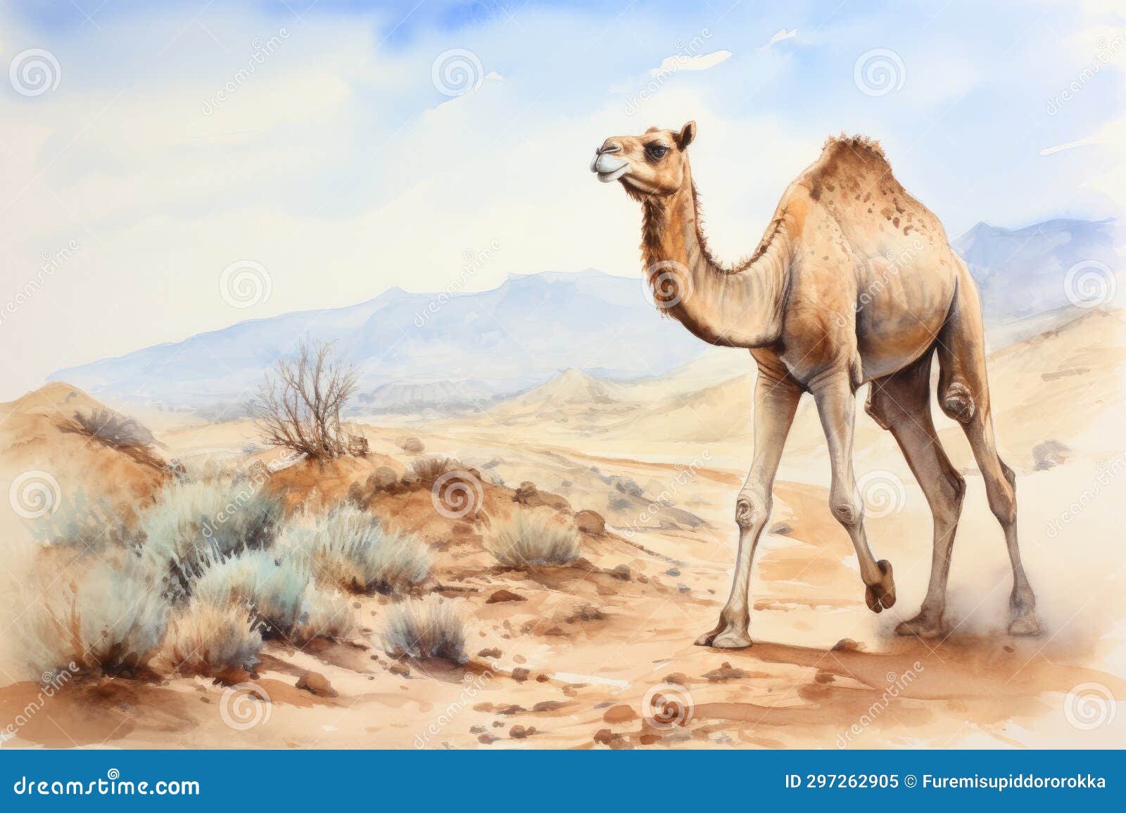 Watercolor Camel Watercolor Realistic Camel Desert Stock Illustration ...