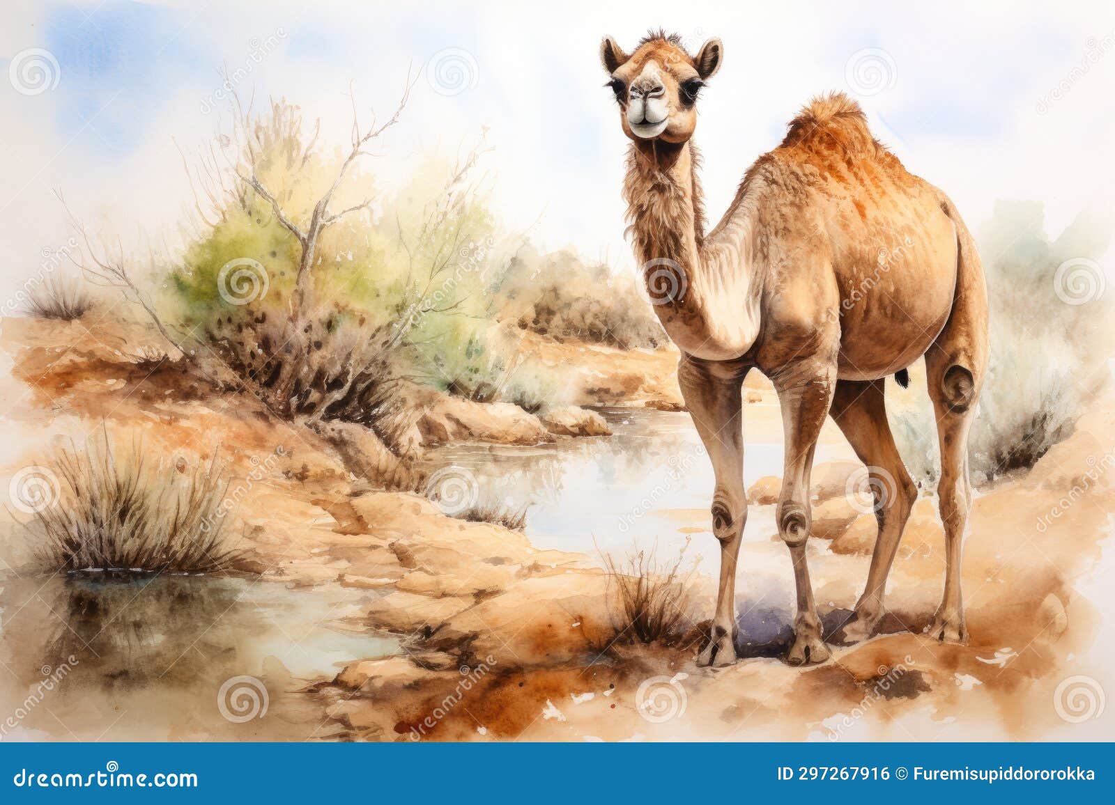 Watercolor Camel Watercolor Realistic Camel Desert Stock Illustration ...