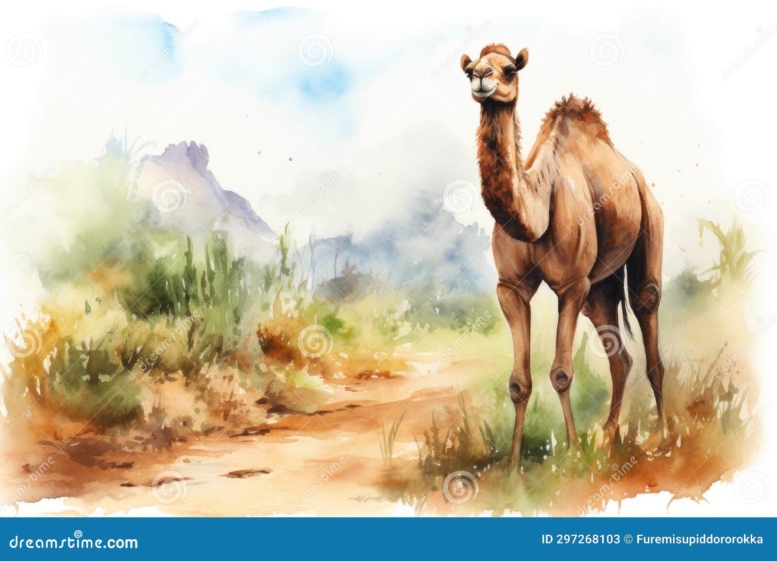 Watercolor Camel Watercolor Realistic Camel Desert Stock Illustration ...
