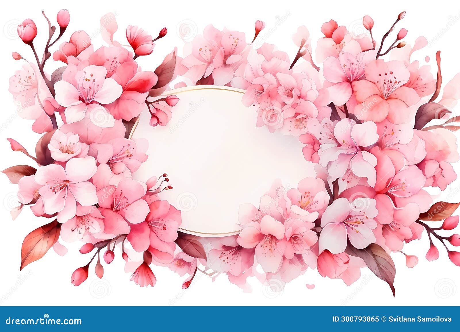 Watercolor Card with Cherry Blossoms. Card Template with Place for Text ...