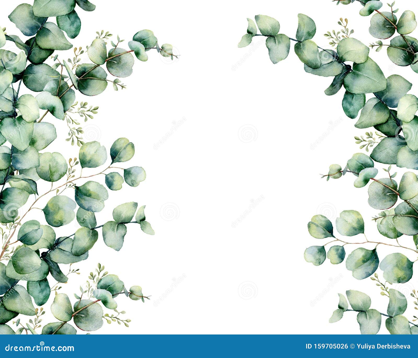 Watercolor Card with Eucalyptus Leaves. Hand Painted Illustration with ... Watercolor Card with Eucalyptus Leaves. Hand Painted Illustration with ...