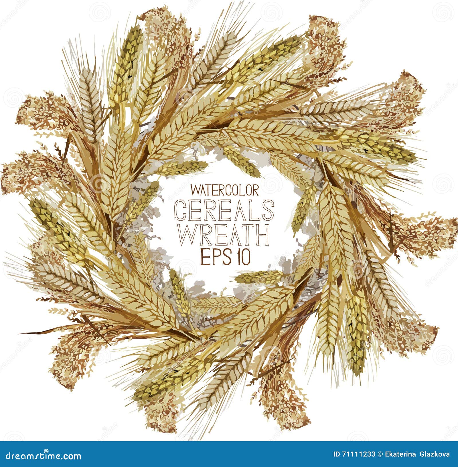 Watercolor cereal wreath stock vector. Illustration of grass - 71111233