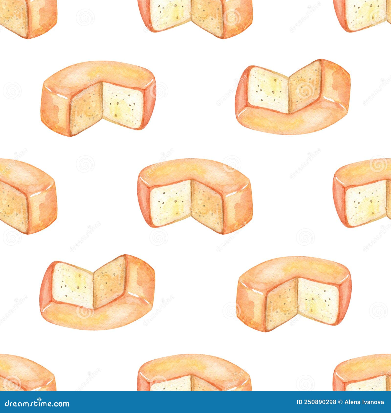 Watercolor Cheese Wheel Seamless Pattern on White Stock Illustration ...