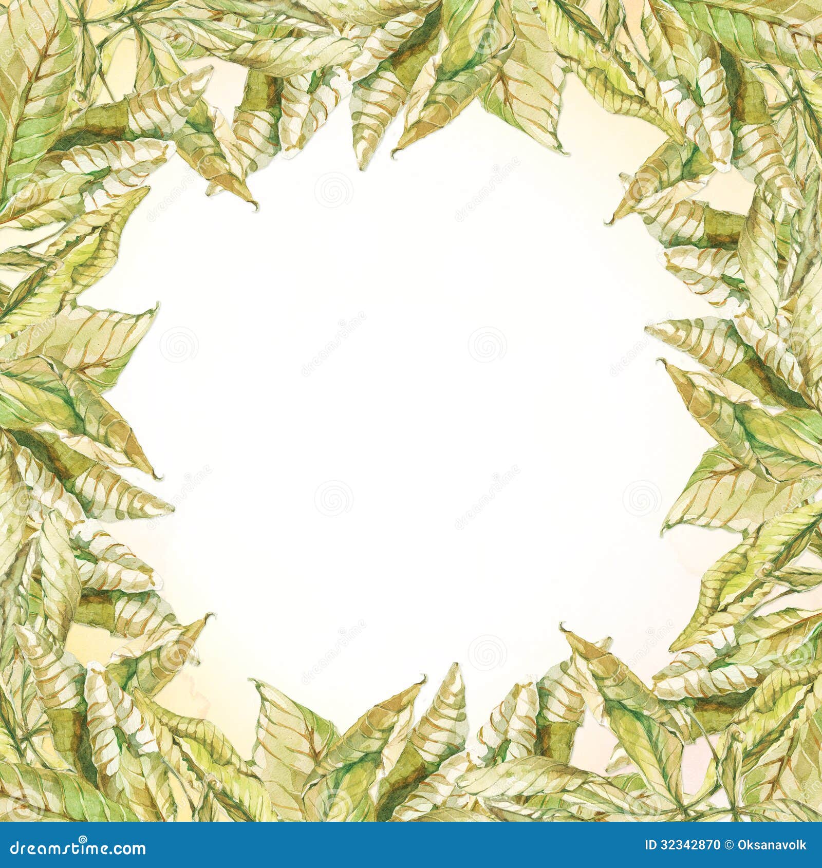 Watercolor Chestnut Green Leaves Square Frame Stock Illustration ...