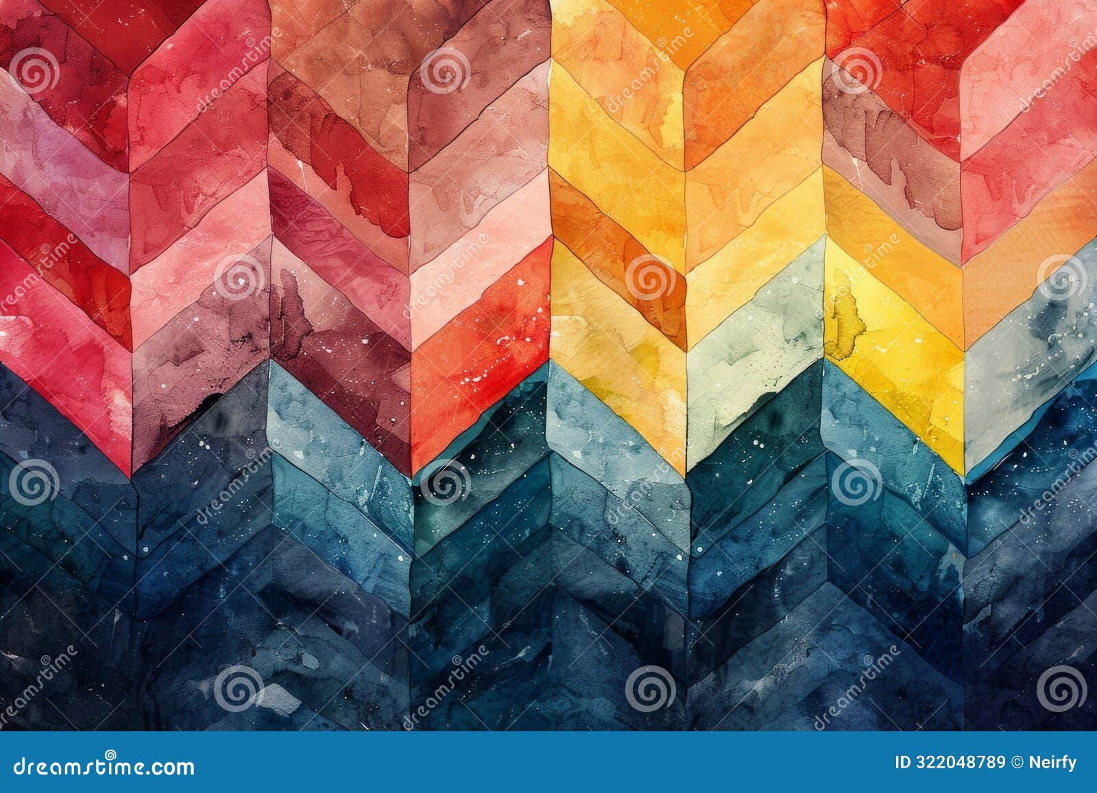 Watercolor Chevron Pattern with Alternating Colors, Creating a Dynamic ...